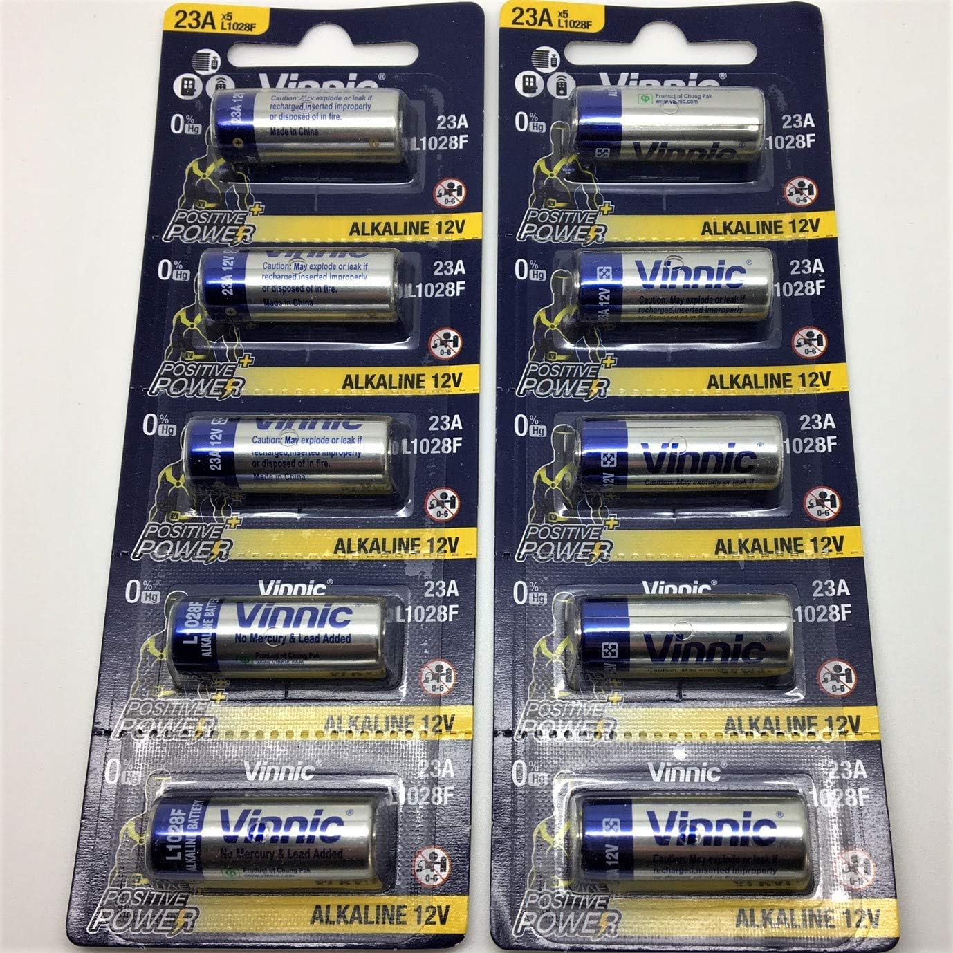 Vinnic L1028 Alkaline Batteries Set of 10 23A / MN21 - 12V: Amazon.co ...