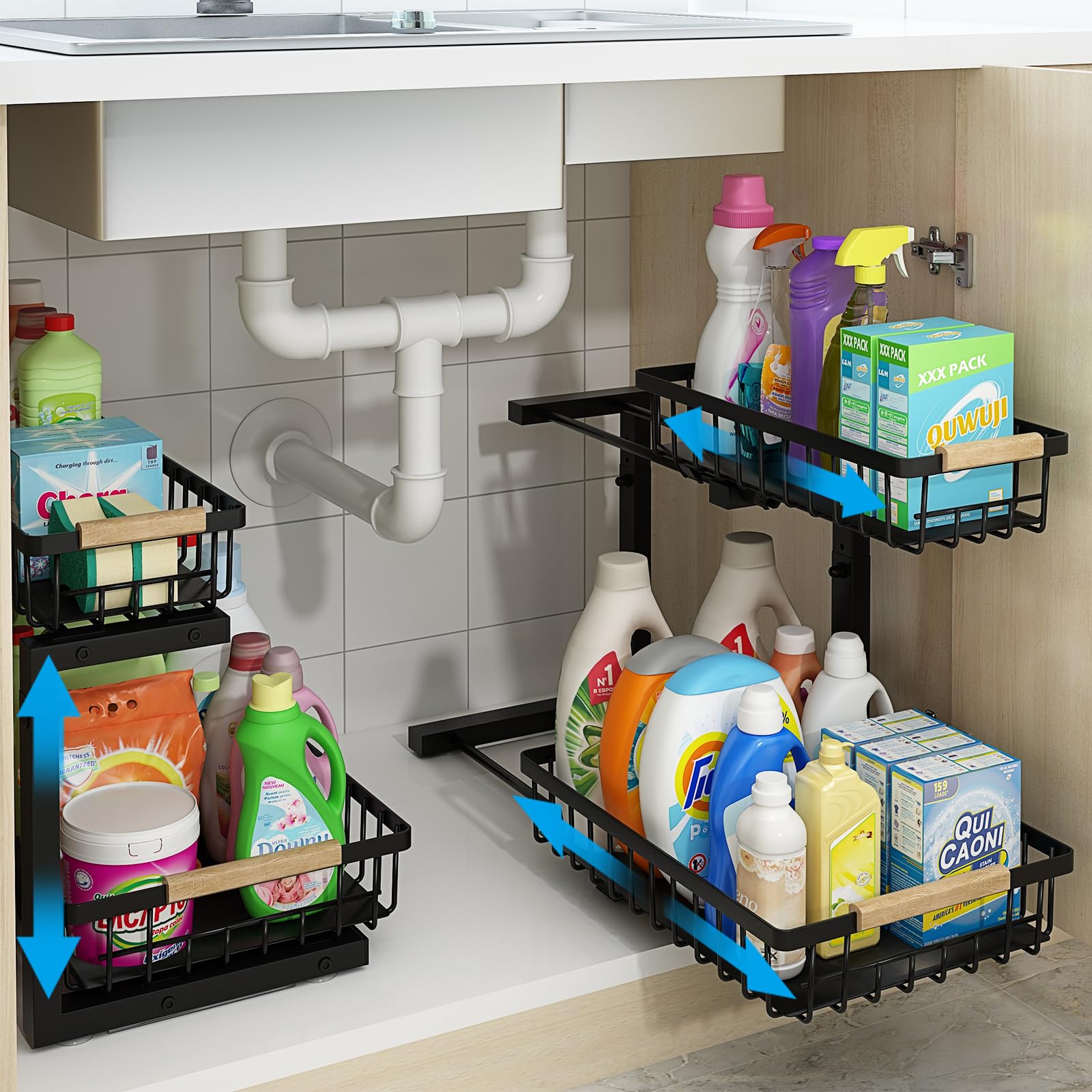 Amazon.com - LUUDTAI Under Sink Organizer 2 Pack, Height Adjustable ...