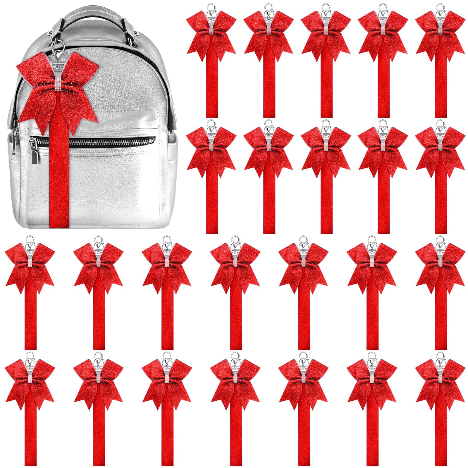 Amazon.com: Moucuny 24 Pcs Cheer Bow Keychain Lanyard Red Glitter Cheer ...