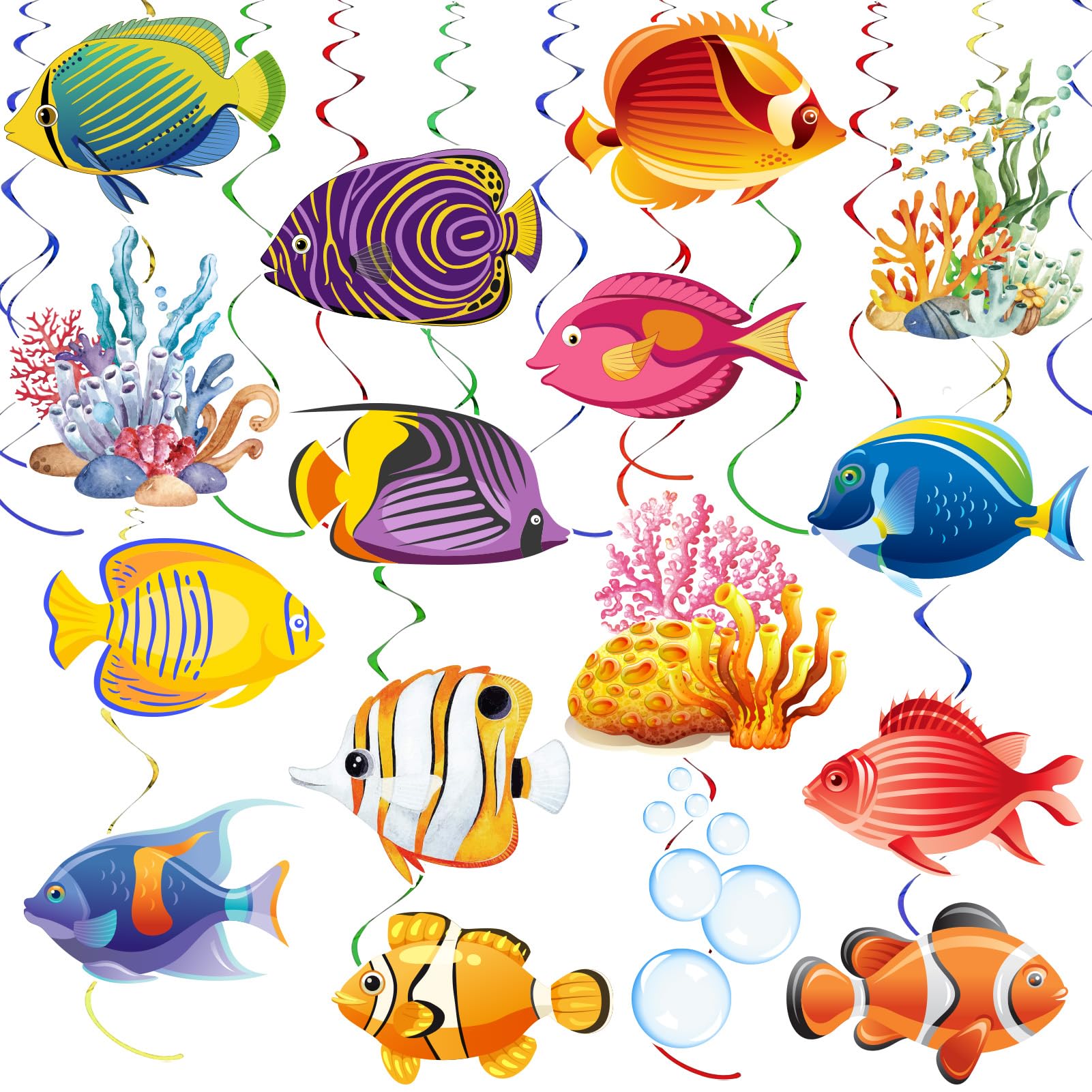Amazon.com: 36pcs Tropical Fish Hanging Swirls Under The Sea Party ...
