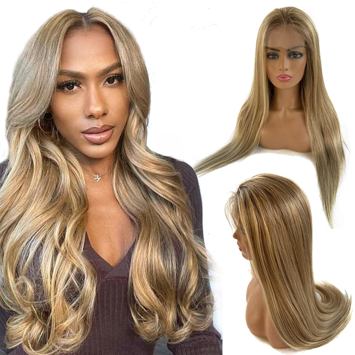 Amazon.com : Ombre Lace Front Wig Highlights Closure Human Hair Wig Pre ...