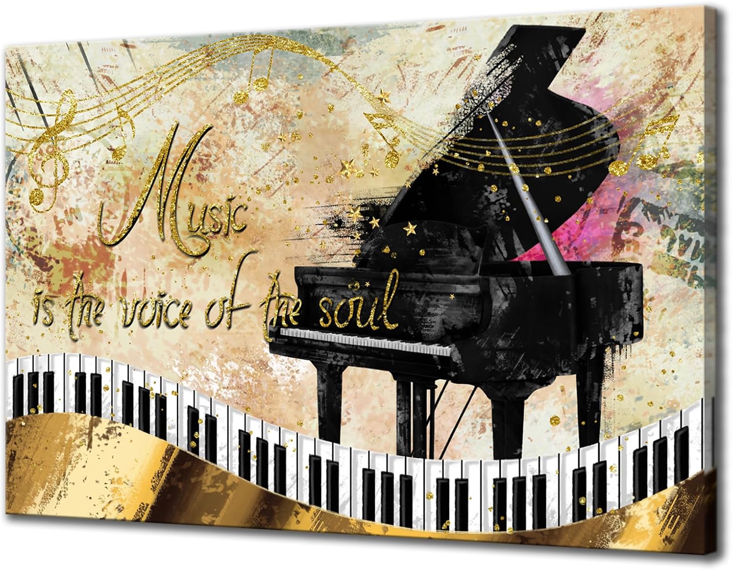 Amazon.com: Biuteawal Piano Wall Art Canvas Gold Musical Notes Painting ...