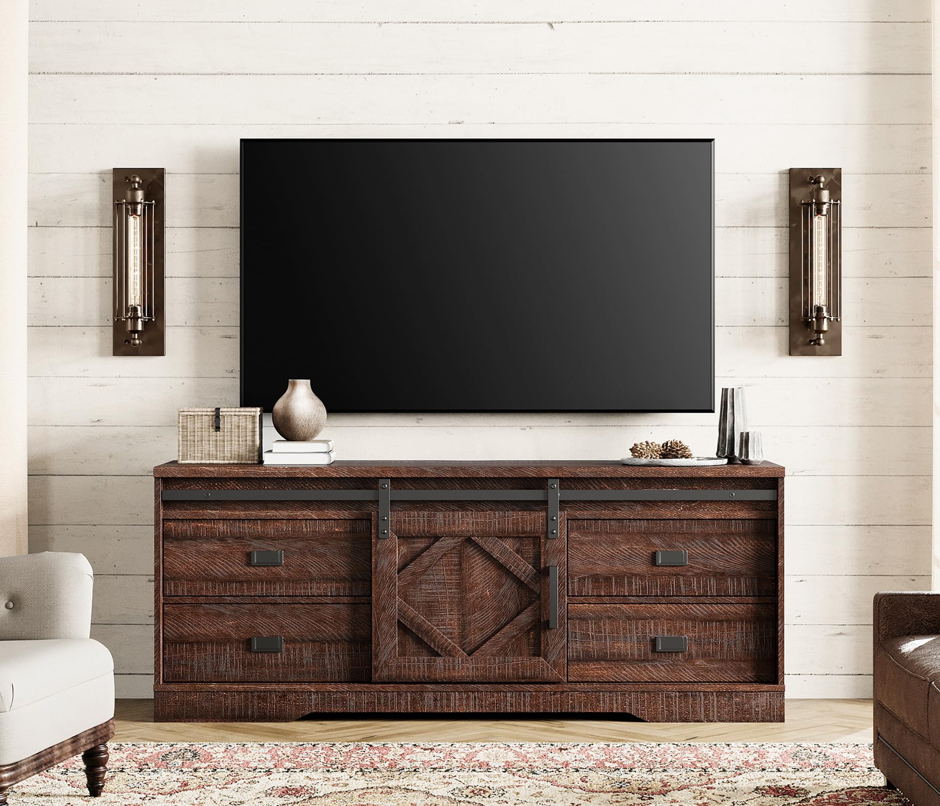 WAMPAT Modern Farmhouse TV Stand for up to 65" TVs Wood Entertainment ...