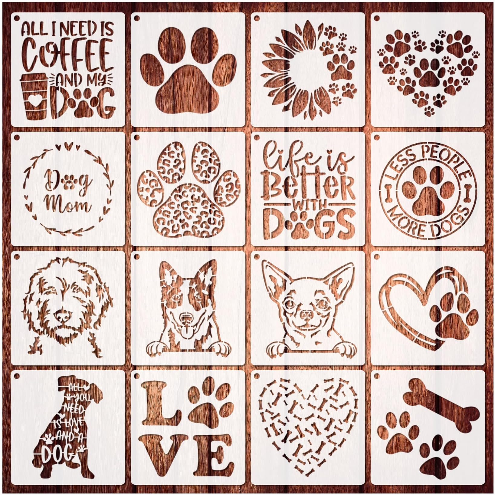 Amazon.com : 16 Pieces Dog Stencils Dog Paw Stencil for Painting on ...