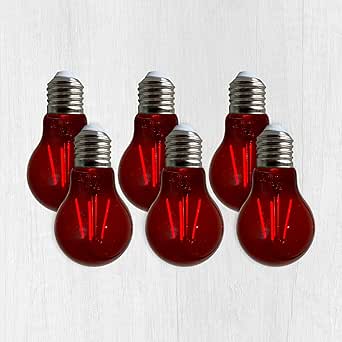 WHFIALUX A19 Edison LED Red Filament Light Bulbs, 4W, Colored Glass ...