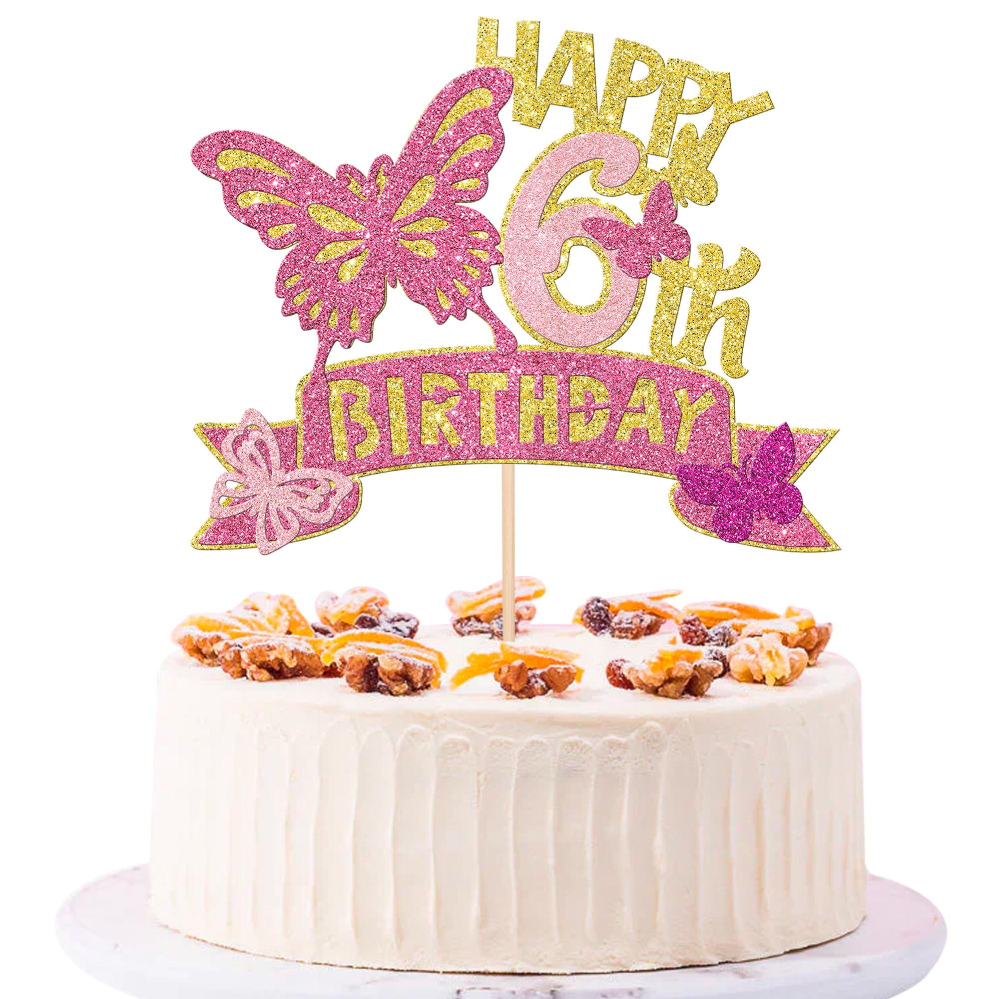 Snapklik.com : 1 PCS Butterfly Happy 6th Birthday Cake Topper Gold Pink ...