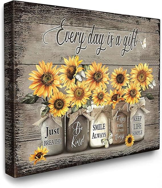 Amazon.com: Luslya Rustic Sunflower Gift Canvas Wall Art Vintage Floral ...
