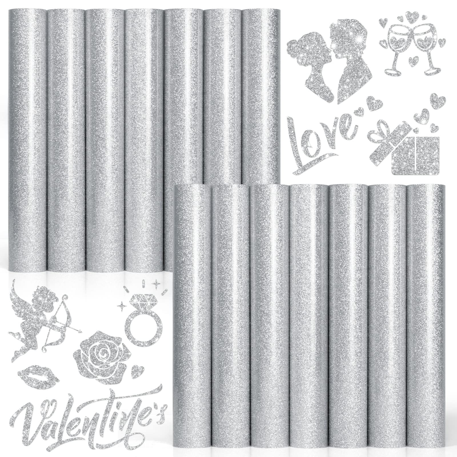 Amazon.com: Silver Glitter Heat Transfer Vinyl HTV,14 Pack 12"x10" Iron ...