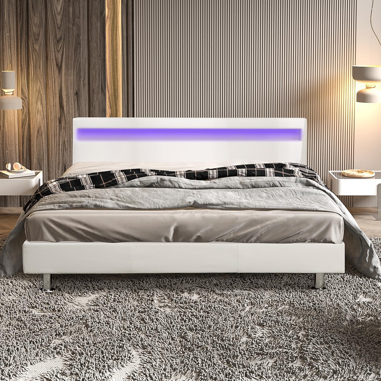 Amazon.com: walsport Bed Frame Full Size with LED Lights Headboard ...