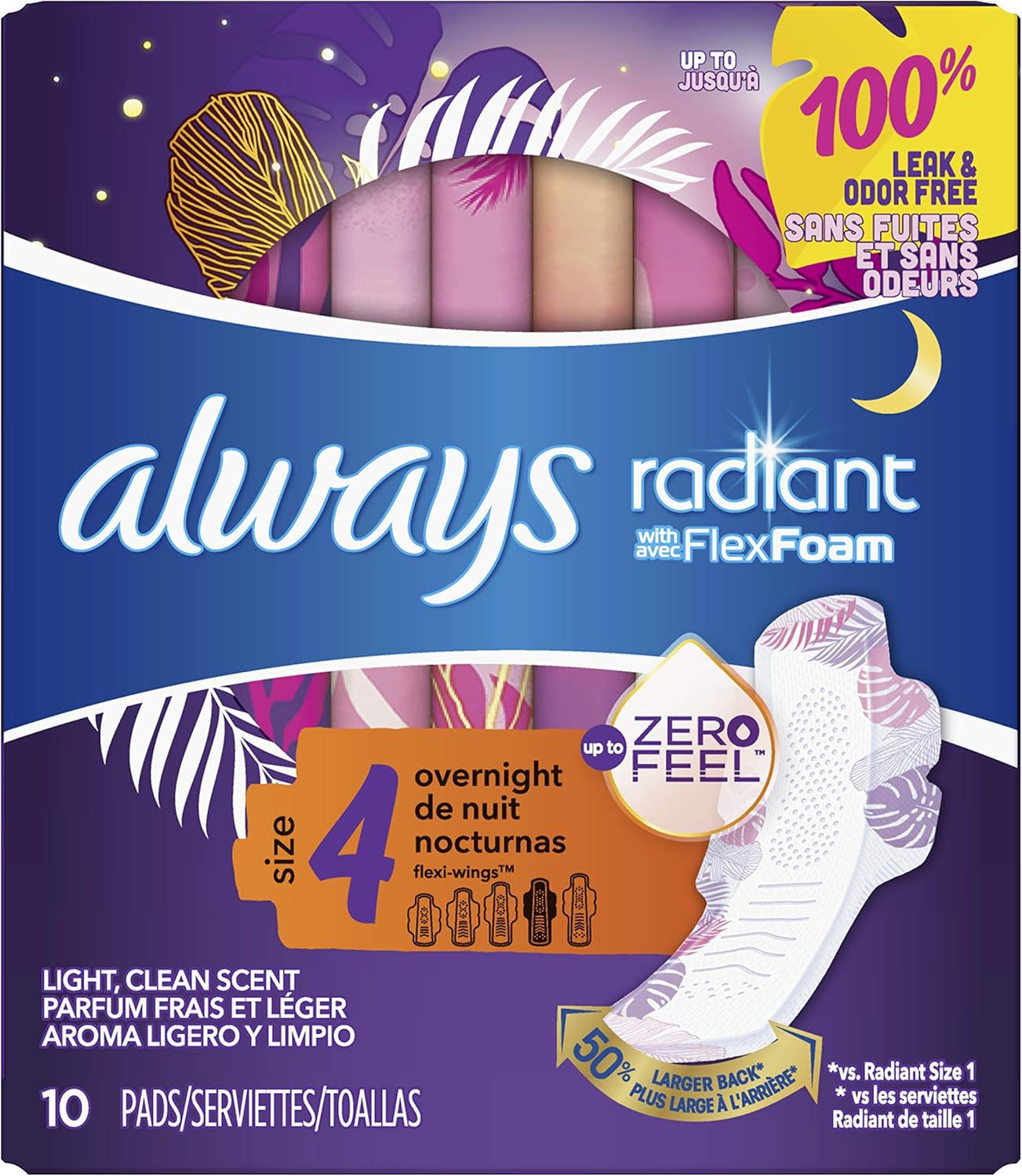 Amazon.com: Always Radiant Pads, Size 4, Overnight Absorbency, Scented ...
