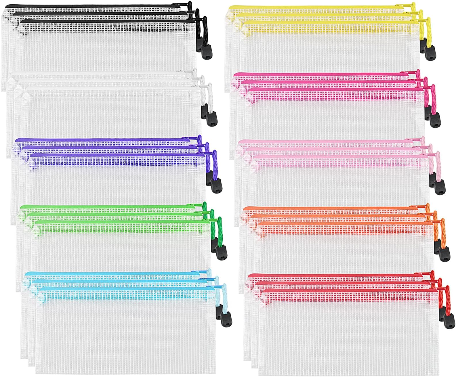 ZEONHAK 30 PCS A6 Mesh File Zip Lock Wallets, Colourful Plastic Bags ...