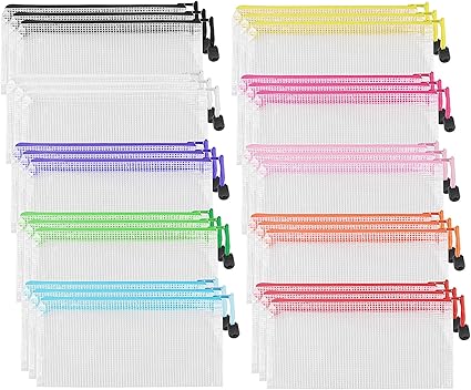 ZEONHAK 30 PCS A6 Mesh File Zip Lock Wallets, Colourful Plastic Bags ...