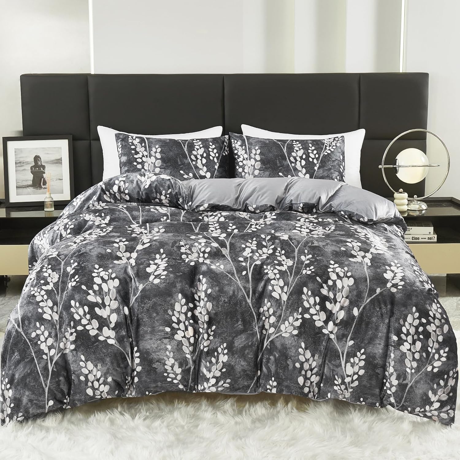 Amazon.com: HCORA Velvet Duvet Cover Set - 3PCS Ultra Soft Floral Duvet ...