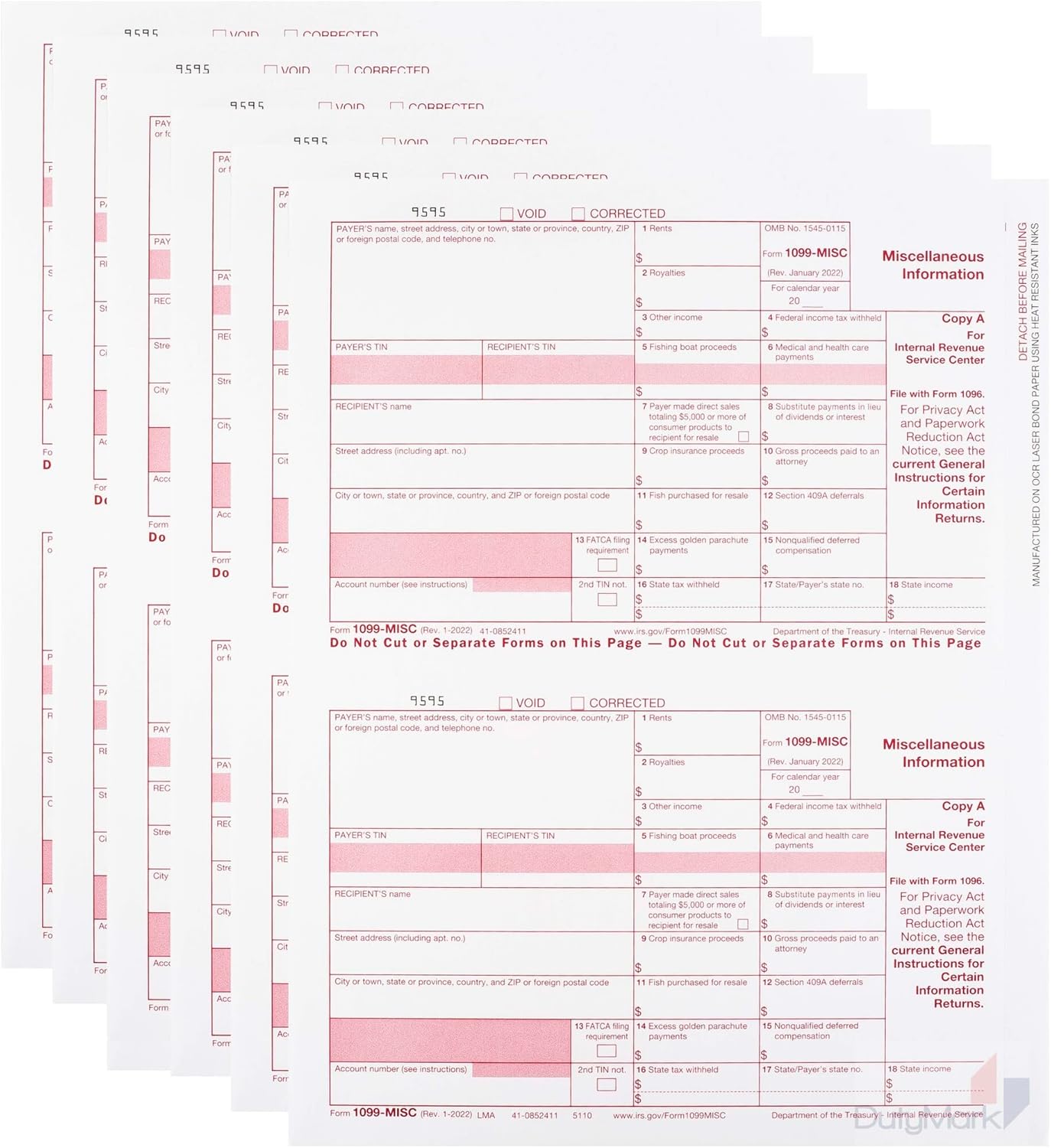 Amazon.com : 2023 Laser 1099-MISC Income Form, Federal Copy A - 50 tax ...