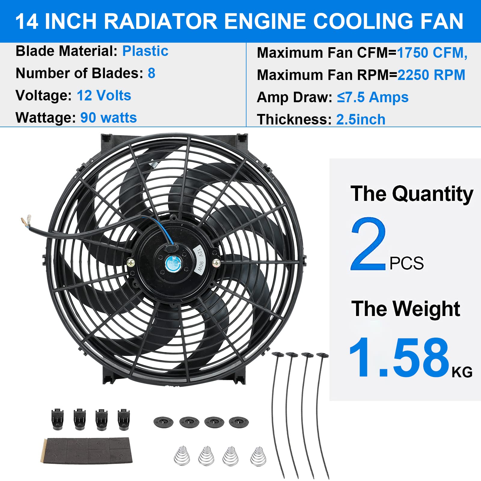 Snapklik.com : 2PCS 14 Inch Universal Slim Fan Push Pull Electric ...