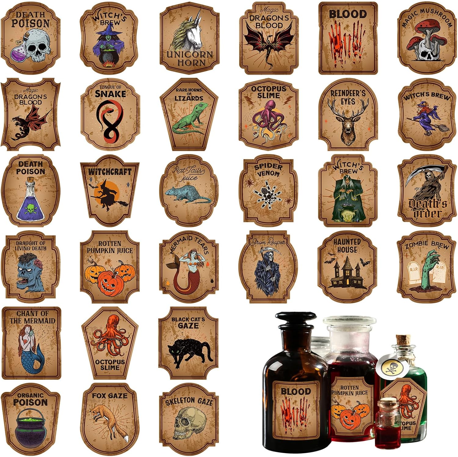 Amazon.com: 120 Pcs Creepy Halloween Animal Apothecary Bottle Labels ...