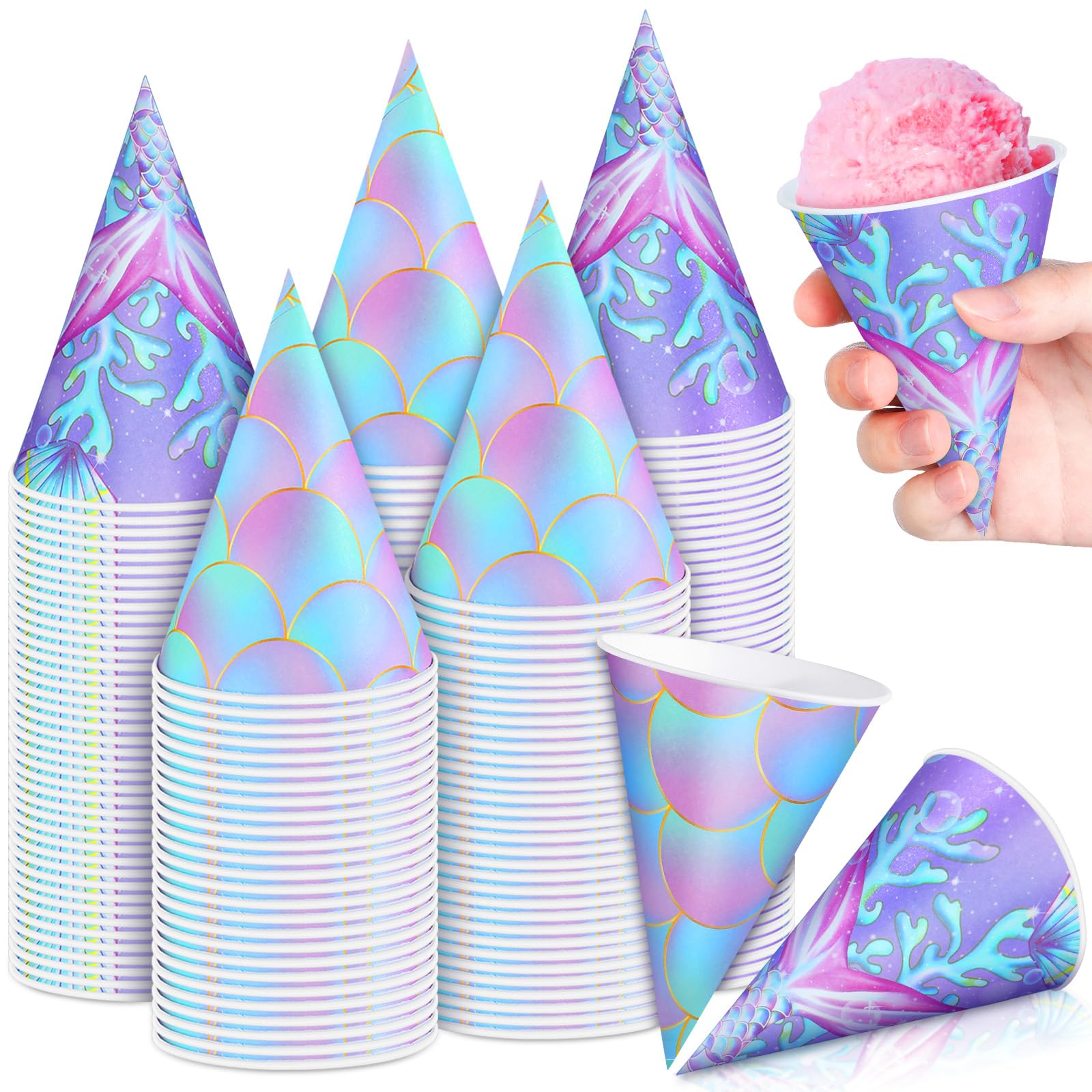 Amazon.com: Sunnychicc 200 Pcs Snow Cone Cups Mermaid Party Supplies 4. ...