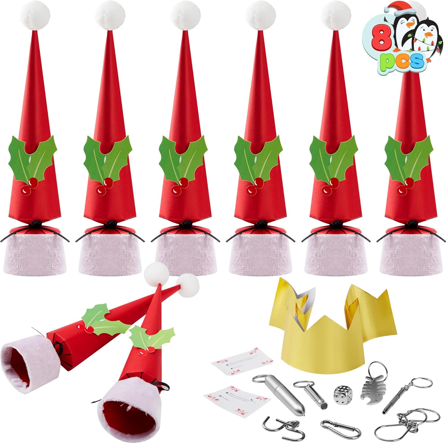 Amazon.com: JOYIN 8 PCS Christmas Hat Shape Non Snap Party Table Favors ...