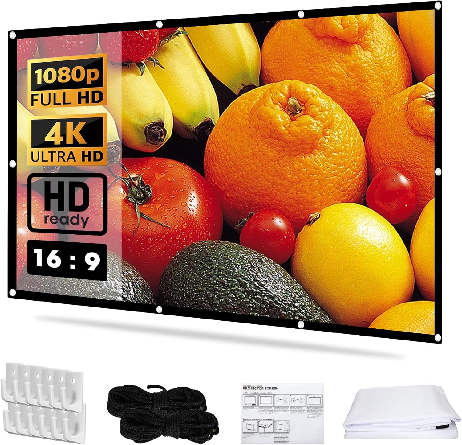 Amazon.com: VISULAPEX 100 inch Projector Screen,16:9 HD Foldable Anti ...