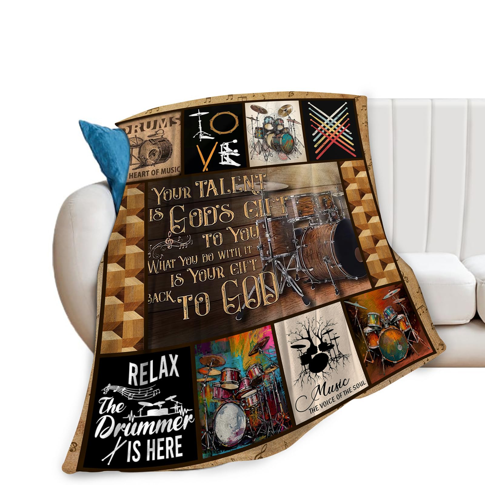 Amazon.com: Rock Music Blanket Ultra Soft Cozy Drum Set Kit Throw ...