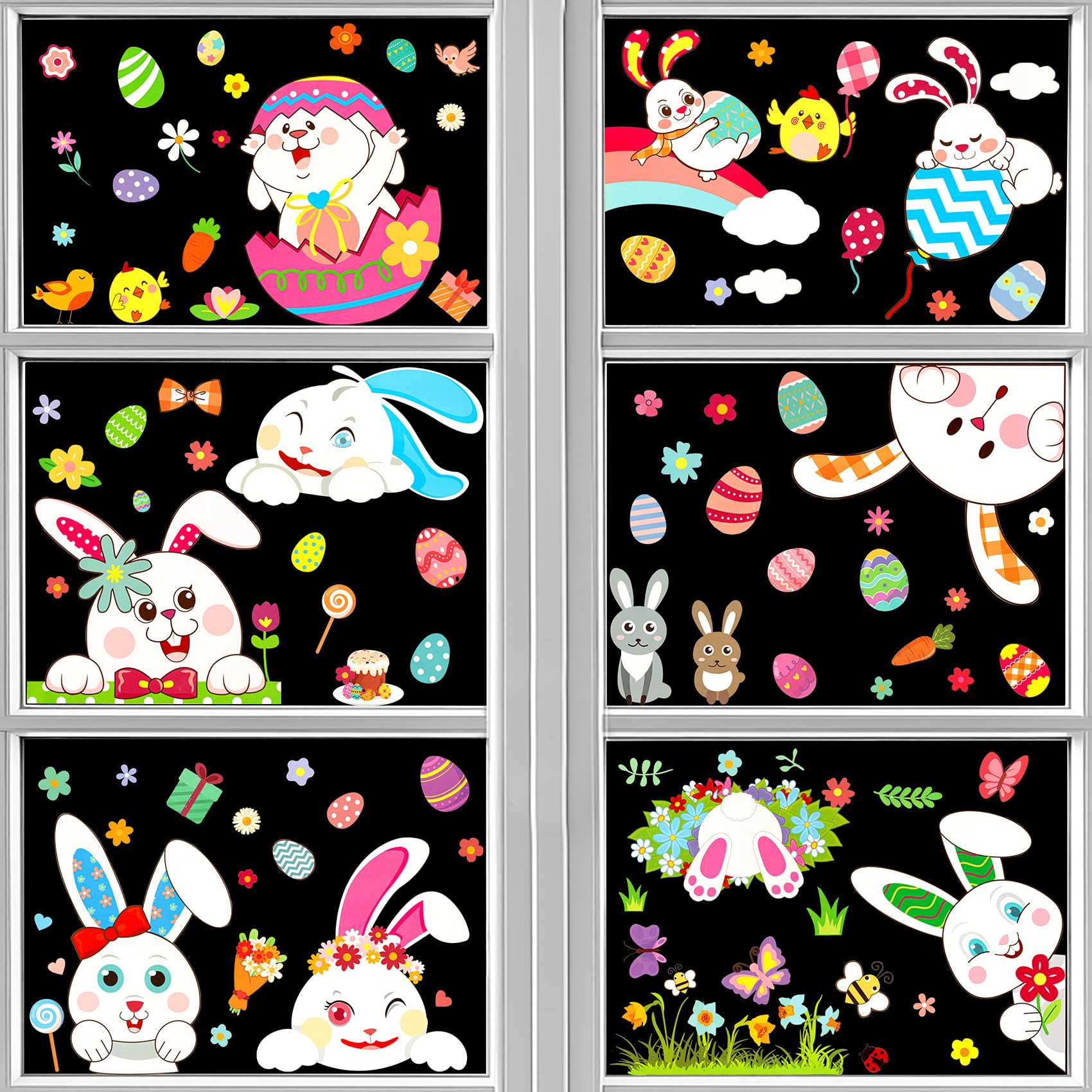 Easter Bunny Window Clings, 10 Sheets Spring Easter Window Clings ...