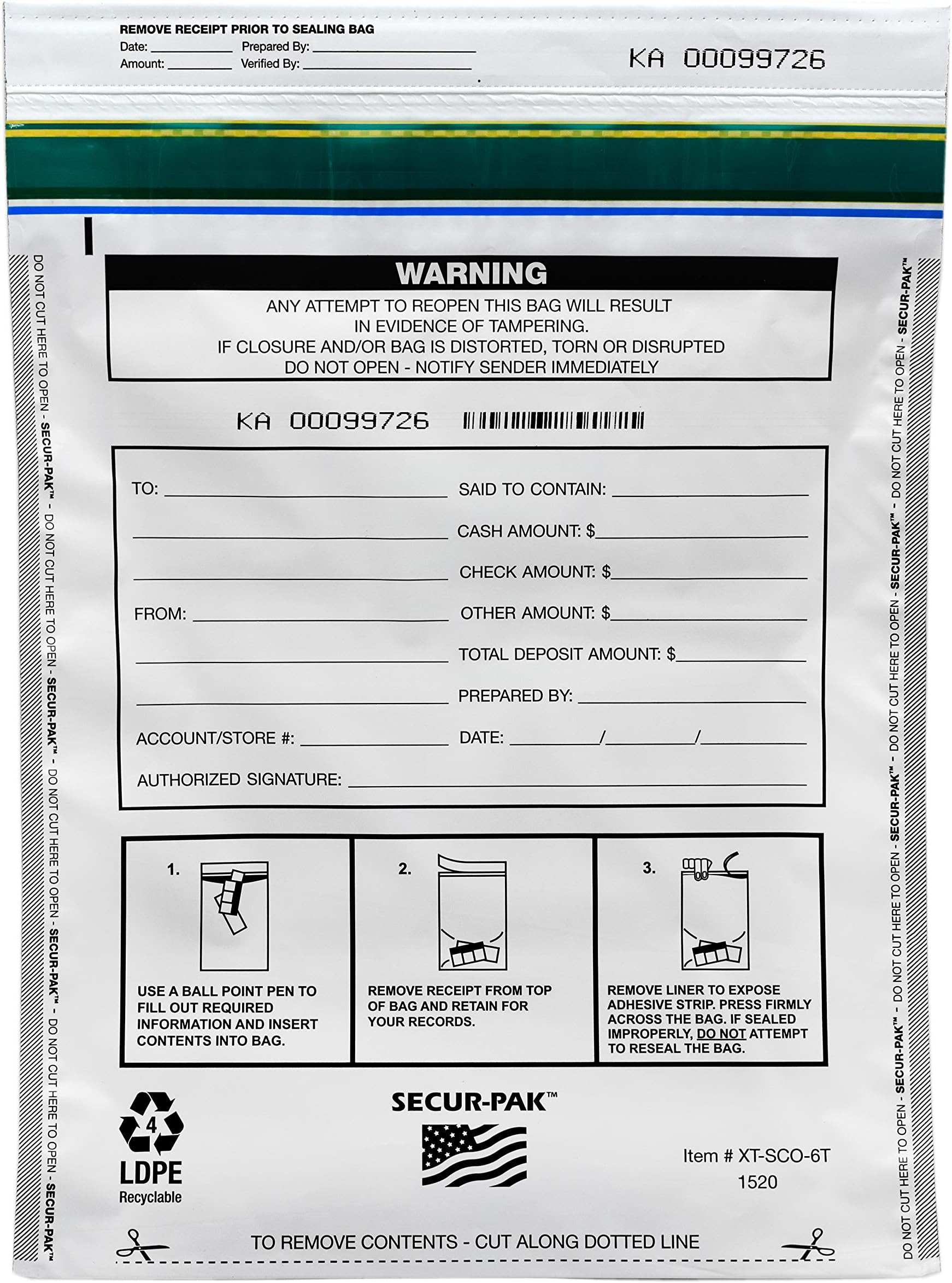 Amazon.com: Secur-Pak Deposit Bags - Pack of 100 - Bill Capacity, 6,000 ...