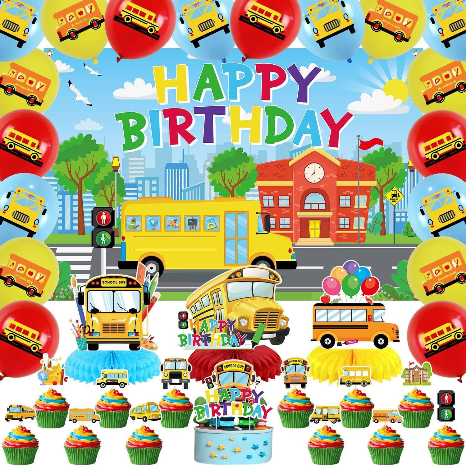 Amazon.com: Obussgar School Bus Birthday Party Decorations - School Bus ...