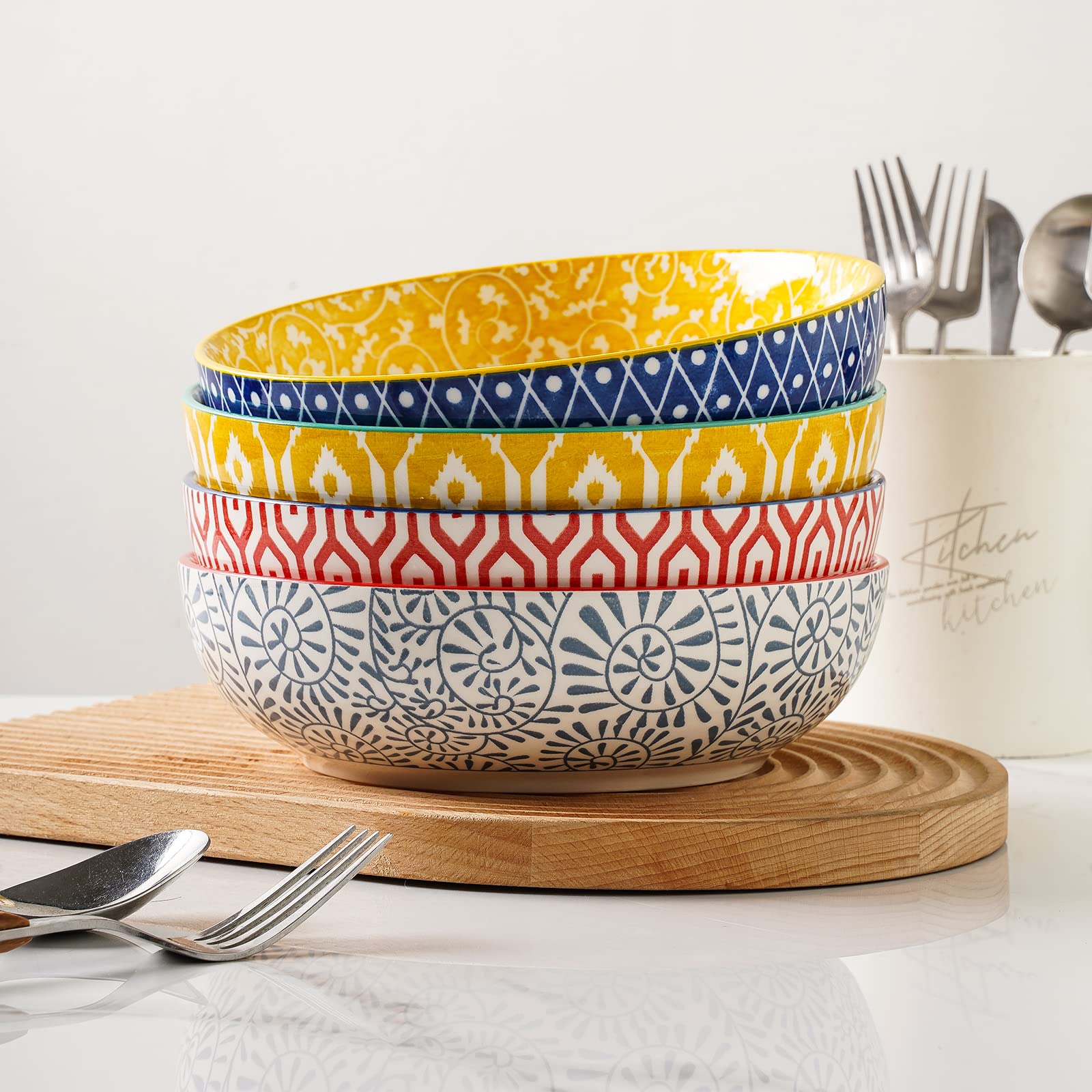 Snapklik.com : Ceramic 50 Ounce Pasta Bowls Set Of 4, 8.6 Inch Large ...