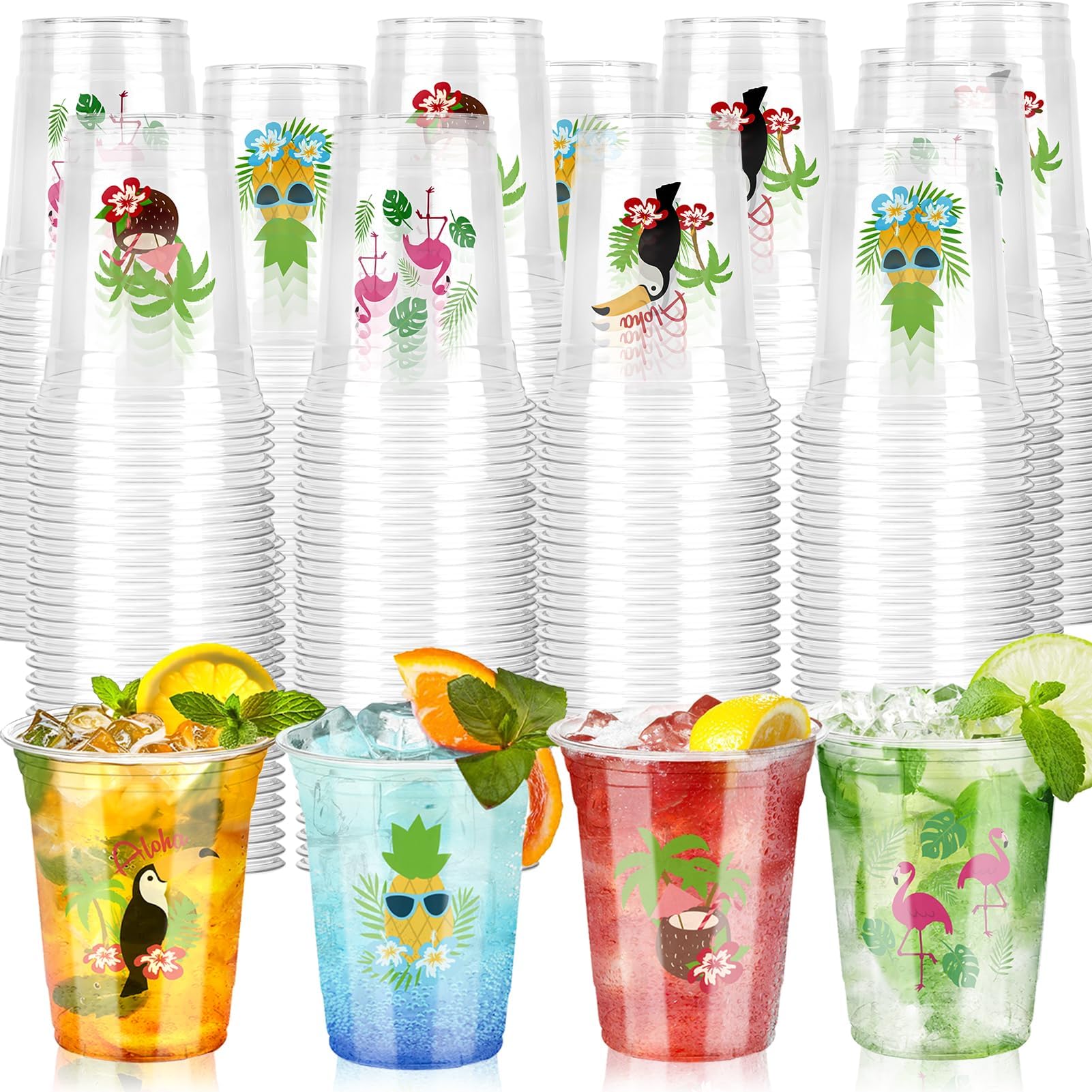 Amazon.com: 24 Pcs 16 oz Plastic Tiki Cups Hawaiian Luau Party Supplies ...