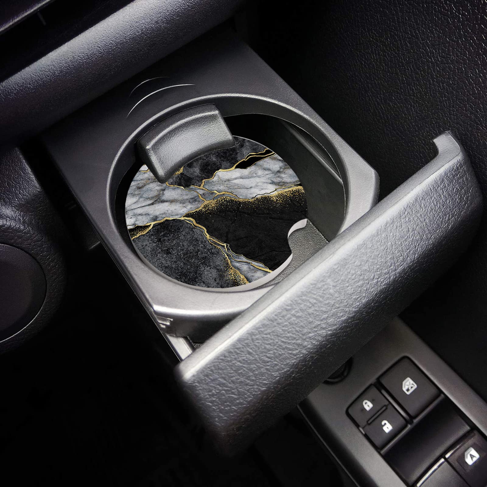 Black White Marble Cup Holders Car Coasters for Women/Men - 2 Pack ...