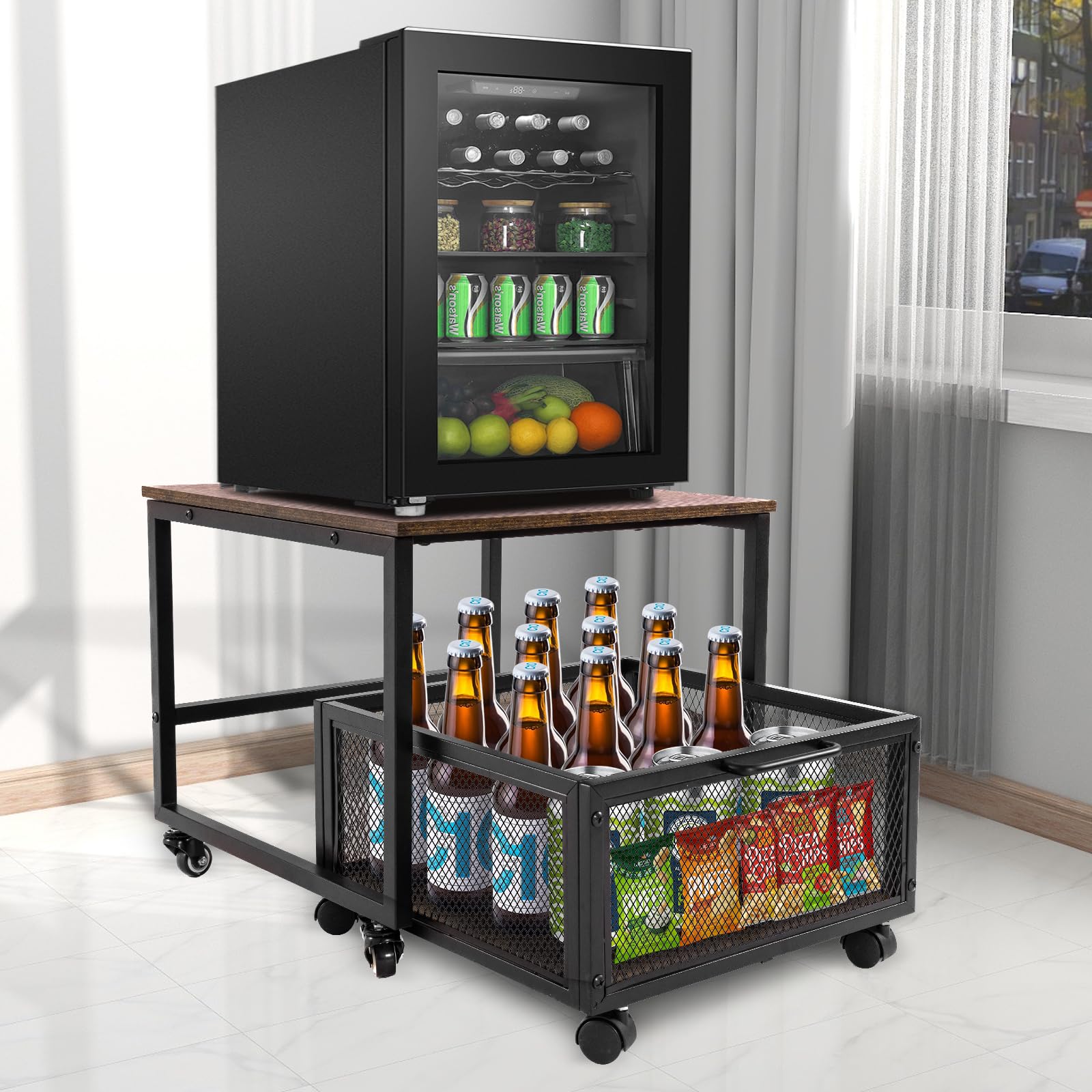 Amazon.com: Mini Fridge Stand with Storage, 4 Wheels with Bearings ...