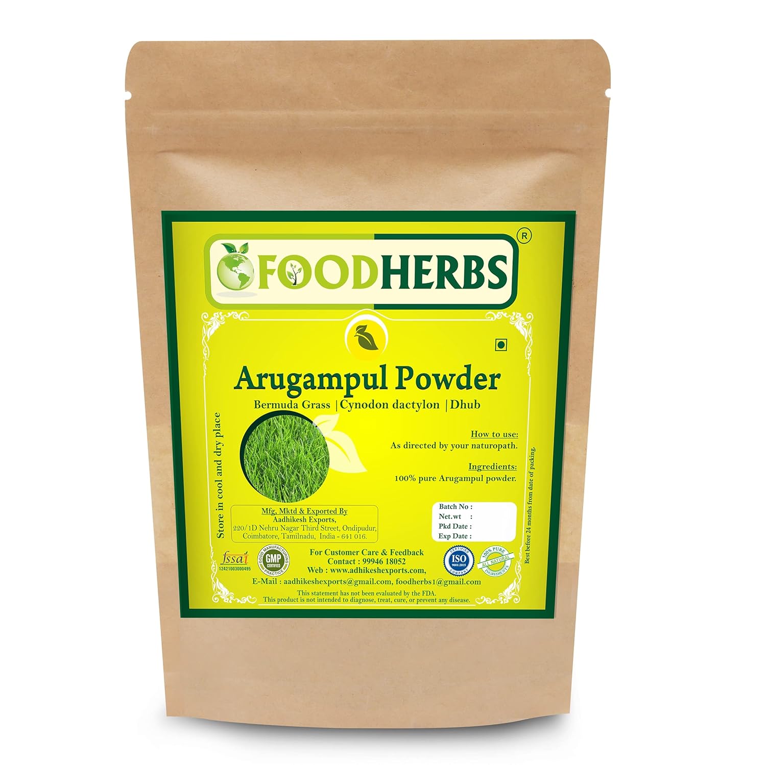Buy Foodherbs Arugampul Powder 200 GMS/Dhub/Bermuda Grass/Cynodon ...