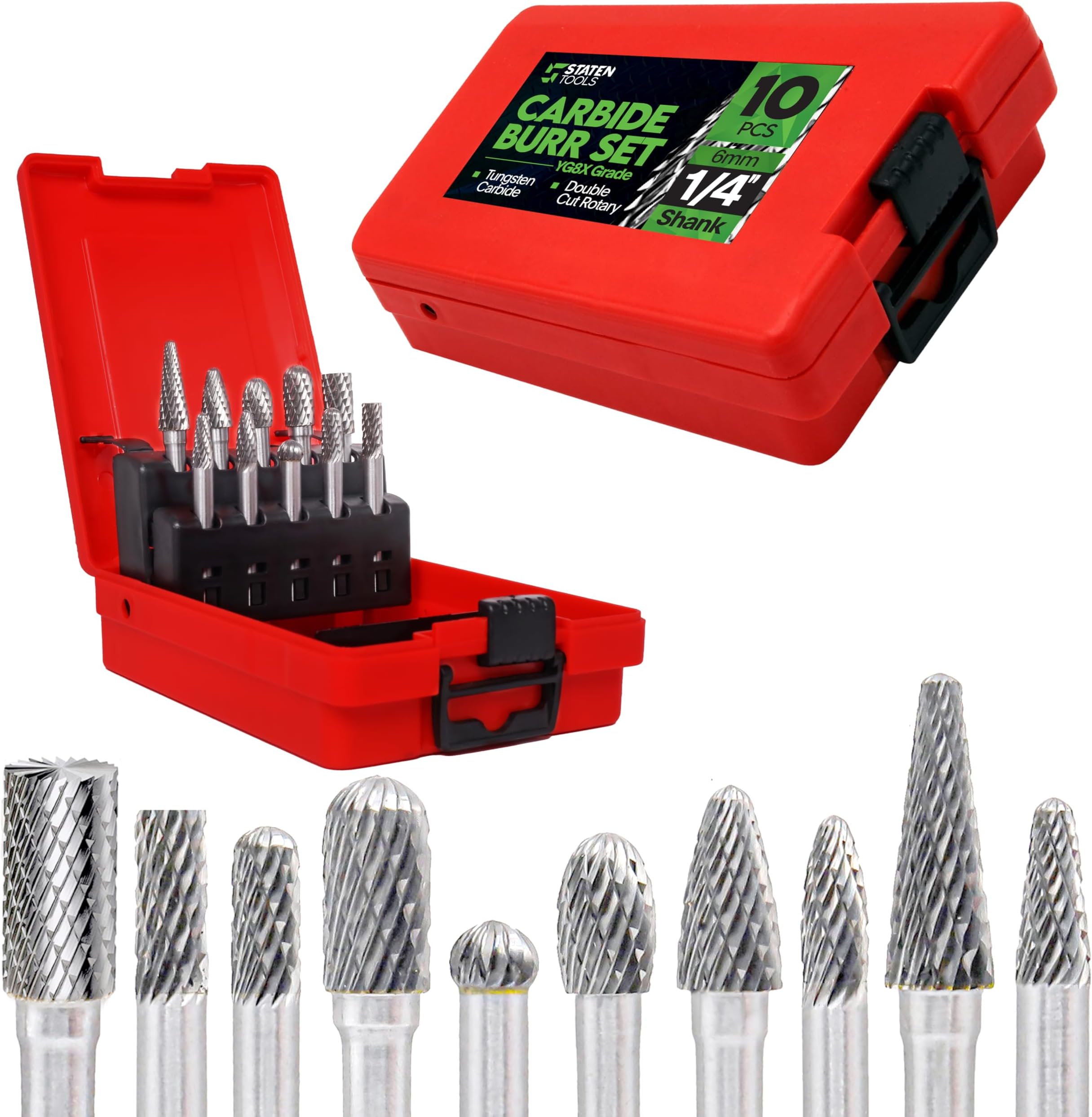 Amazon.com: Carbide Burr Set 1/4" Shank – 10 Pcs Double Cut Die Grinder ...