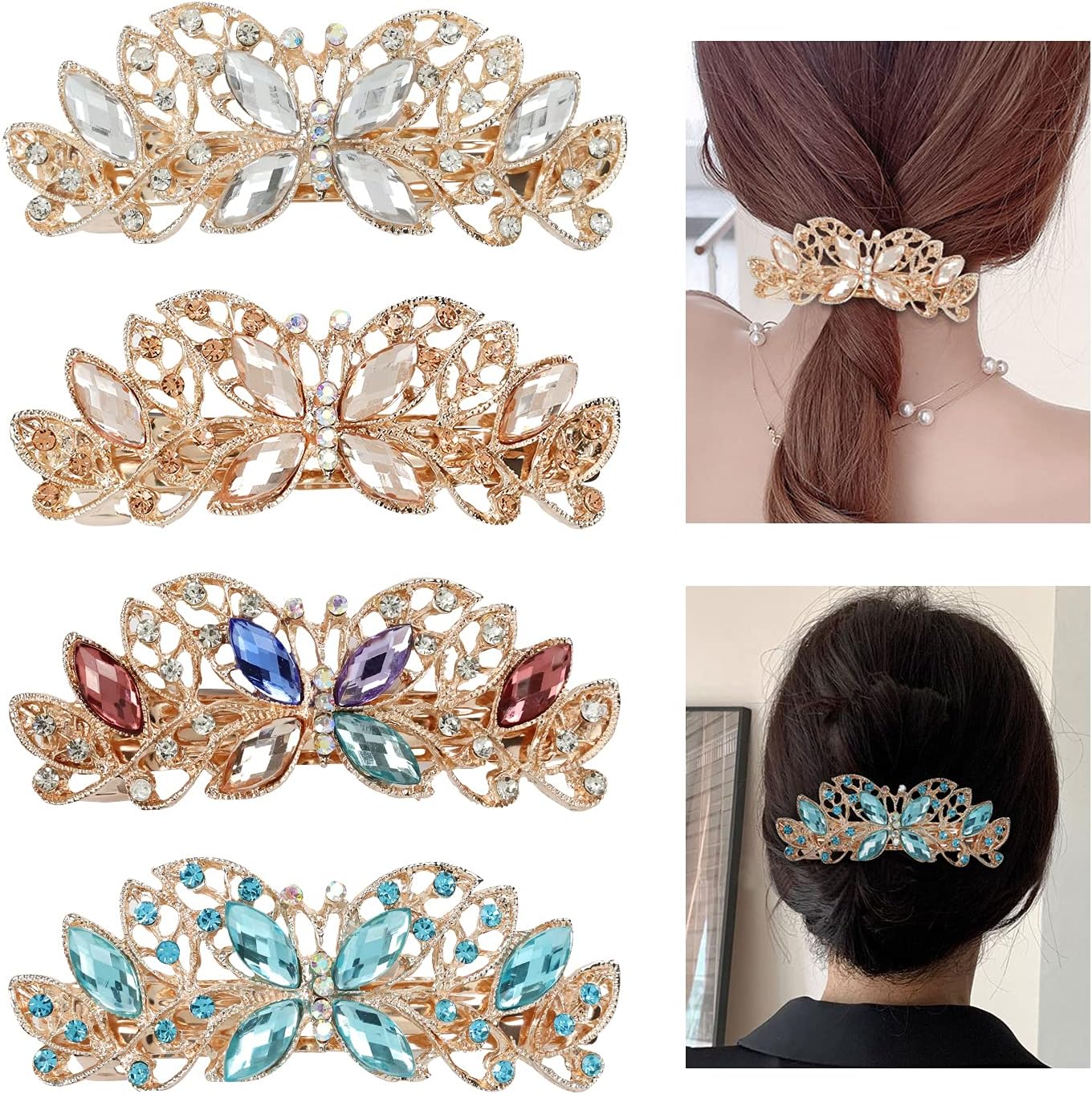Amazon.com : 4 PCS Hair Clips for Women Ladies, Butterfly Design ...