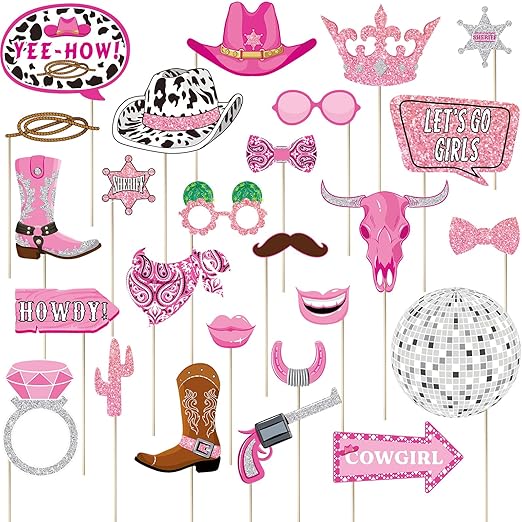 Amazon.com: Blulu 26 Pieces Cowgirl Western Photo Booth Props Kit Party ...