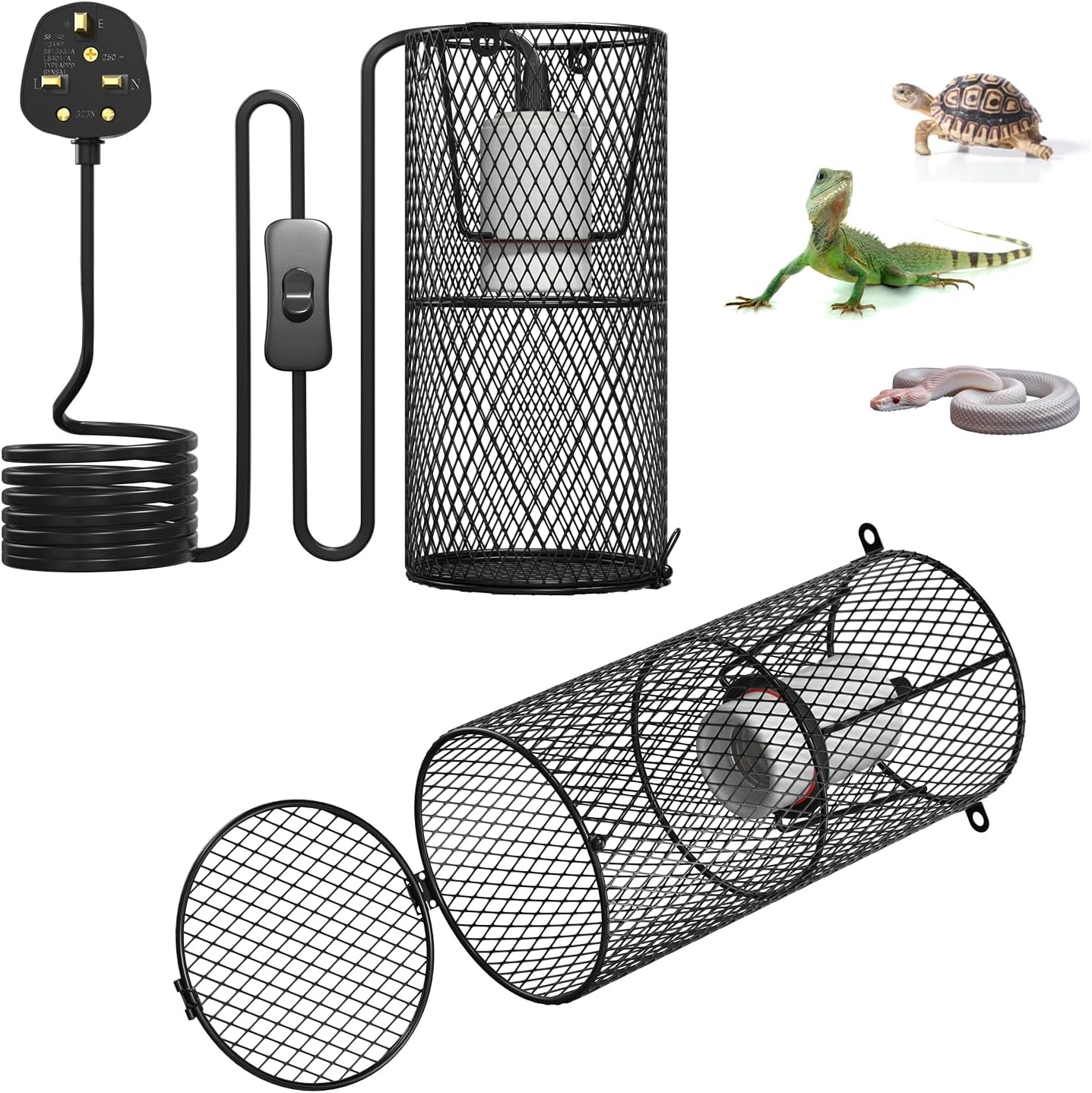 GlowUp 2Pack Reptile Heat Lamp Holder with Cage, E27 Ceramic Heat Lamp ...