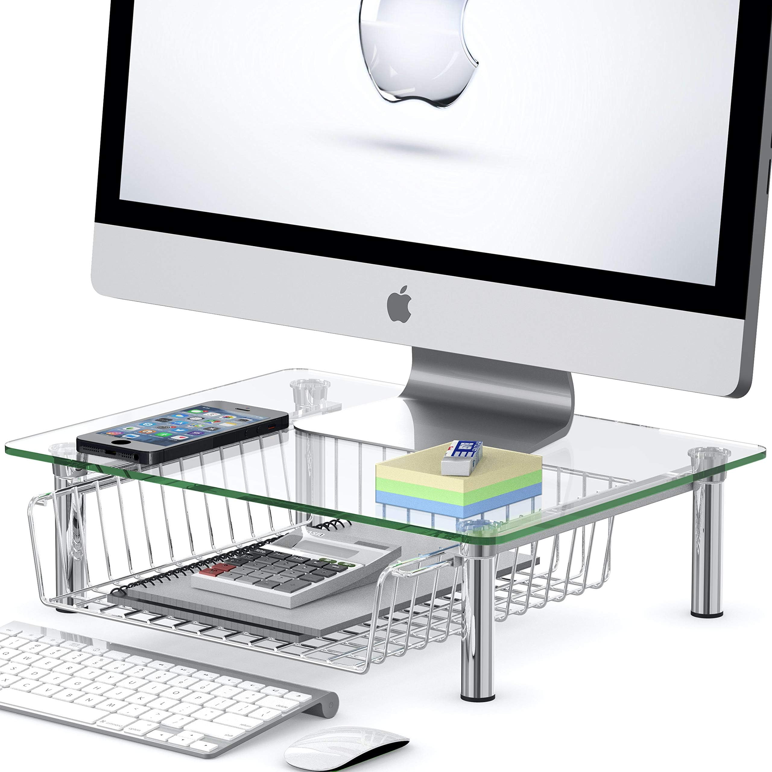 Amazon.com: Simple Houseware Clear Glass Computer Monitor Stand Riser ...