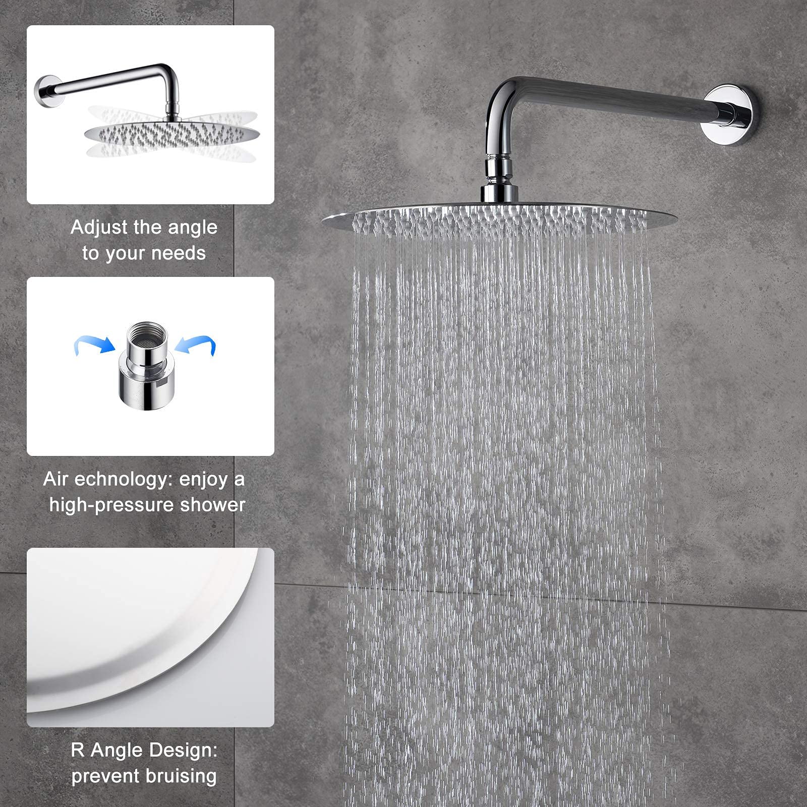 Shower Faucet Set Complete Chrome Shower System 12" Rainfall Shower ...