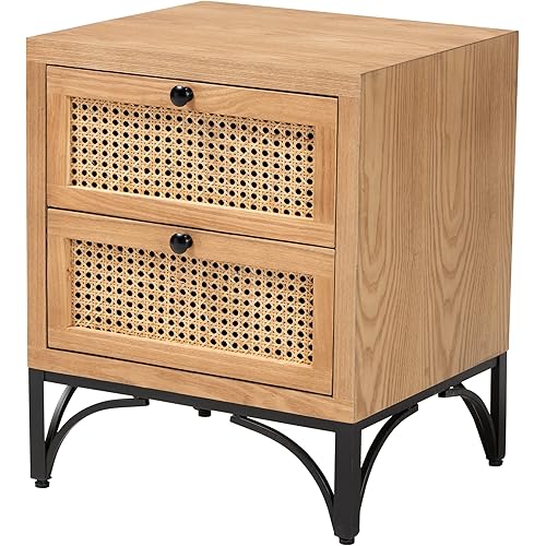 Amazon.com: Baxton Studio Weslan End Table, 2-Drawer, Natural Brown ...