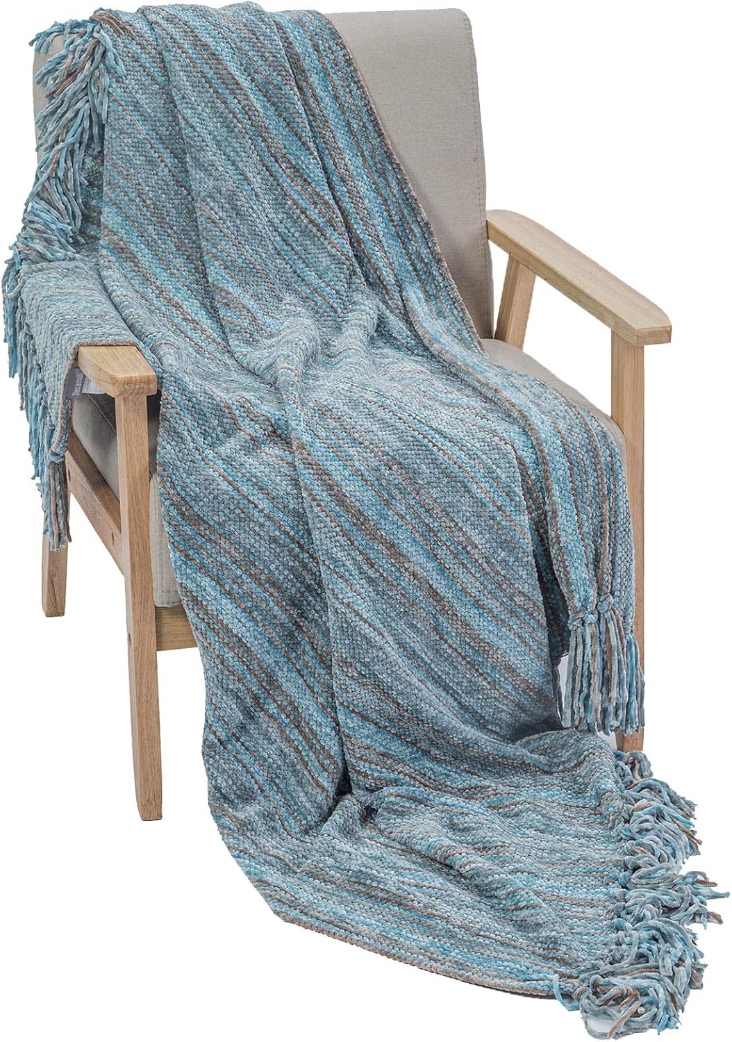 Amazon.com: DECOMALL Decorative Throw Blanket with Fringe Soft Striped ...
