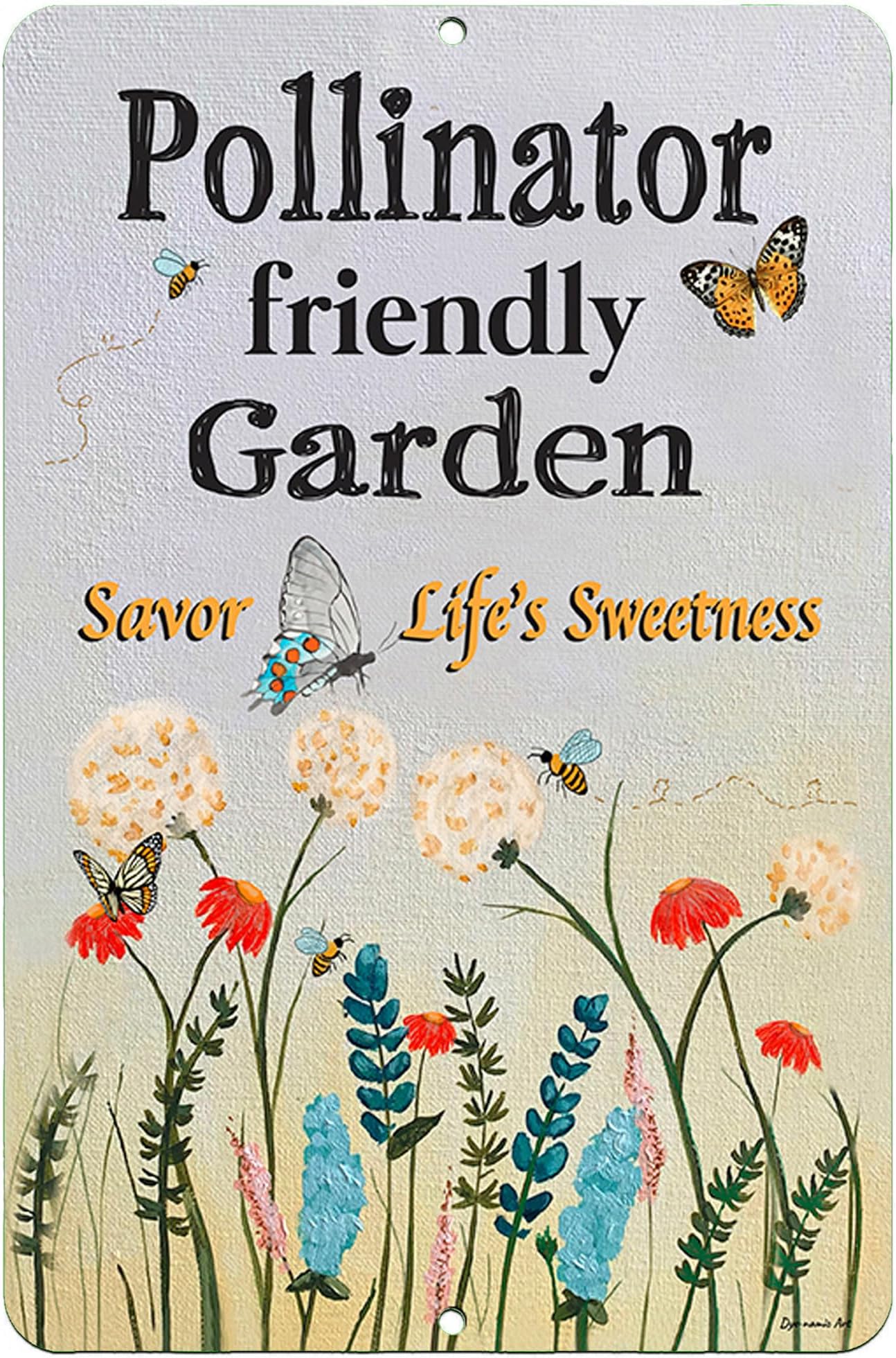 Amazon.com : Dyenamic Art Pollinator Garden Metal Sign - Bee and ...
