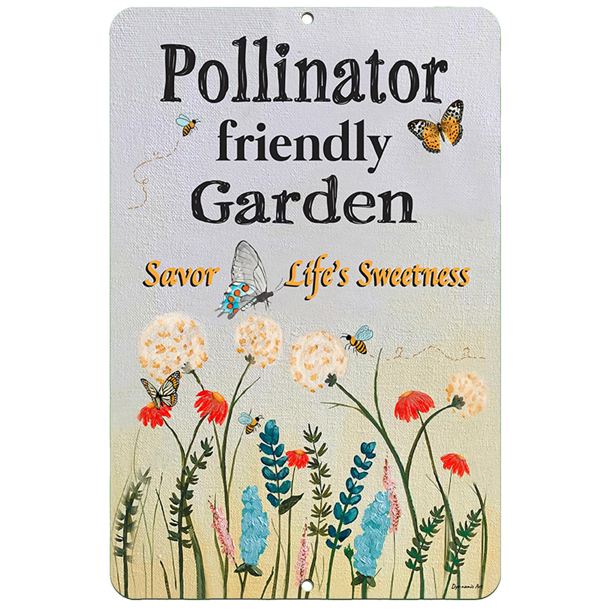 Amazon.com : Dyenamic Art Pollinator Garden Metal Sign - Bee and ...