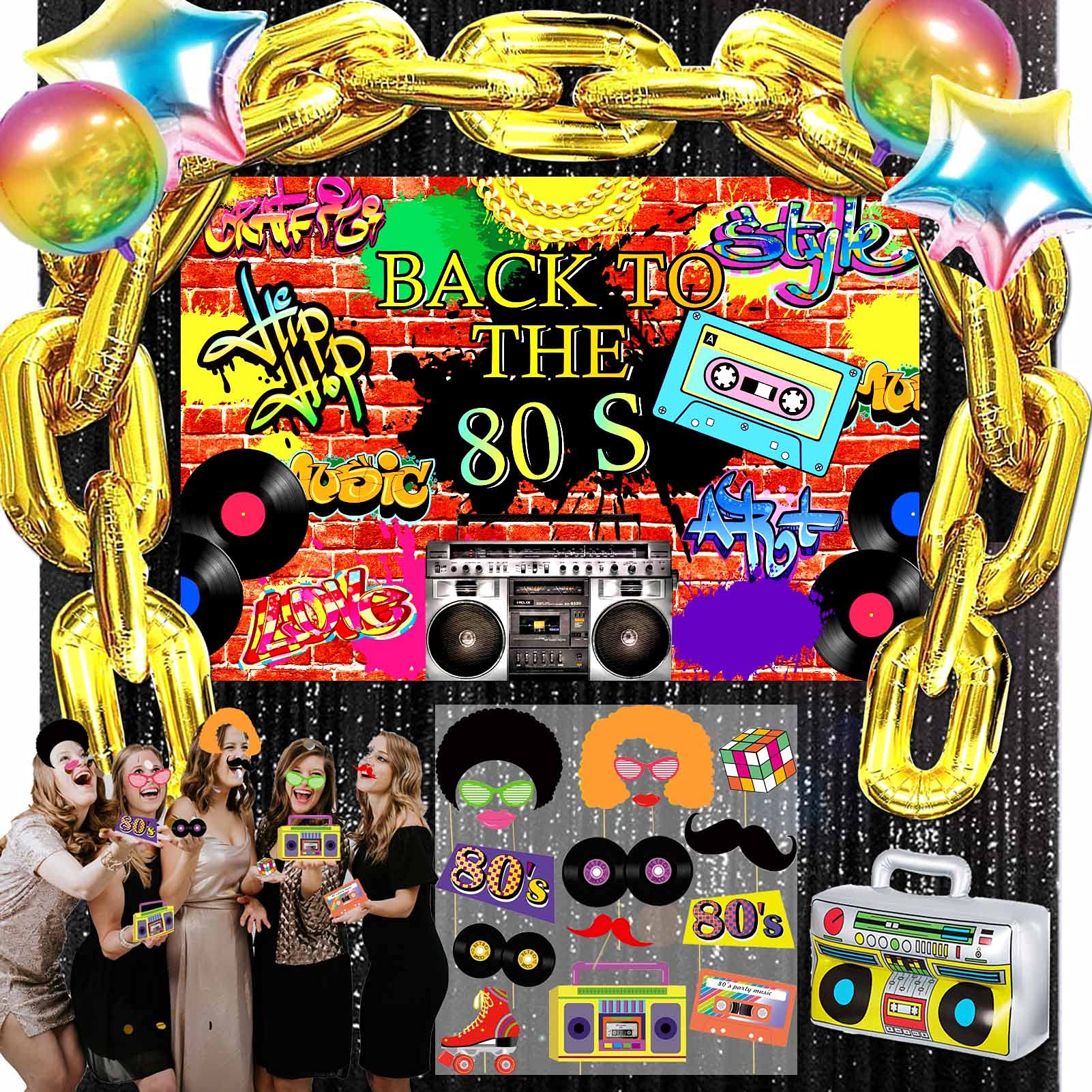 Hiirovi 80s Party Decorations 80s Backdrop 80s Balloons 80s Photo ...