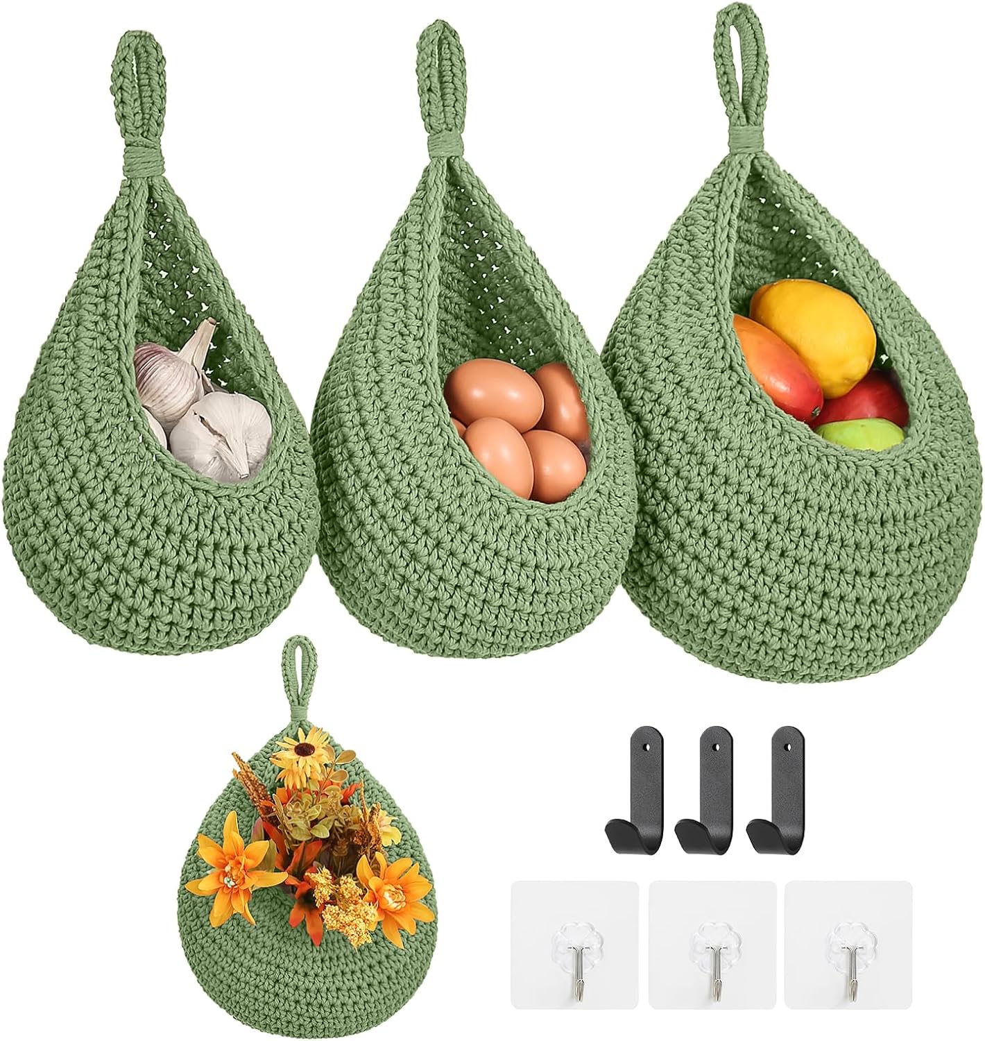 Amazon.com - Boho Wall Hanging Fruit Baskets for Kitchen 3 Pack Woven ...