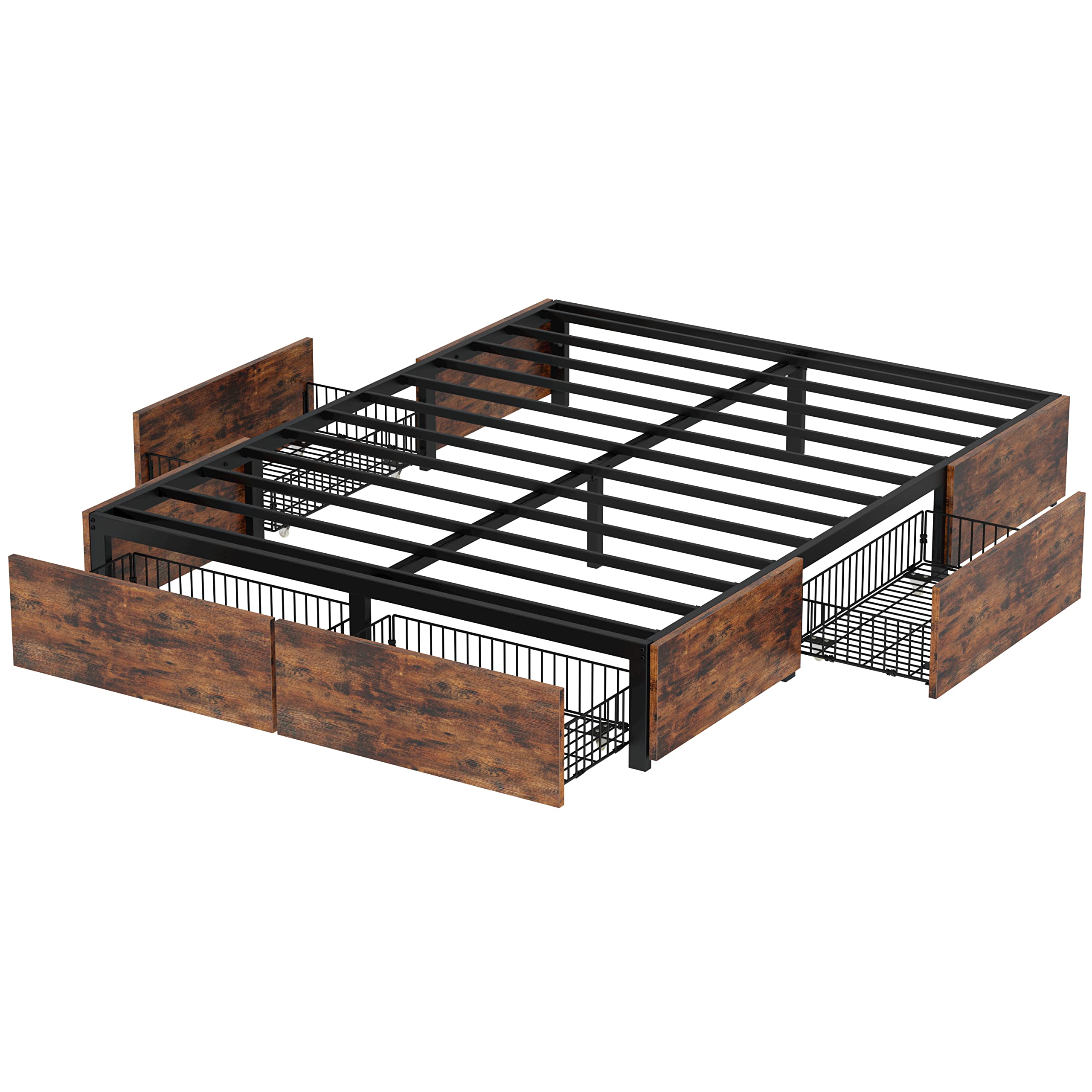 LIKIMIO Queen Bed Frame with Storage, 4 Drawers and Heavy Strong Metal ...