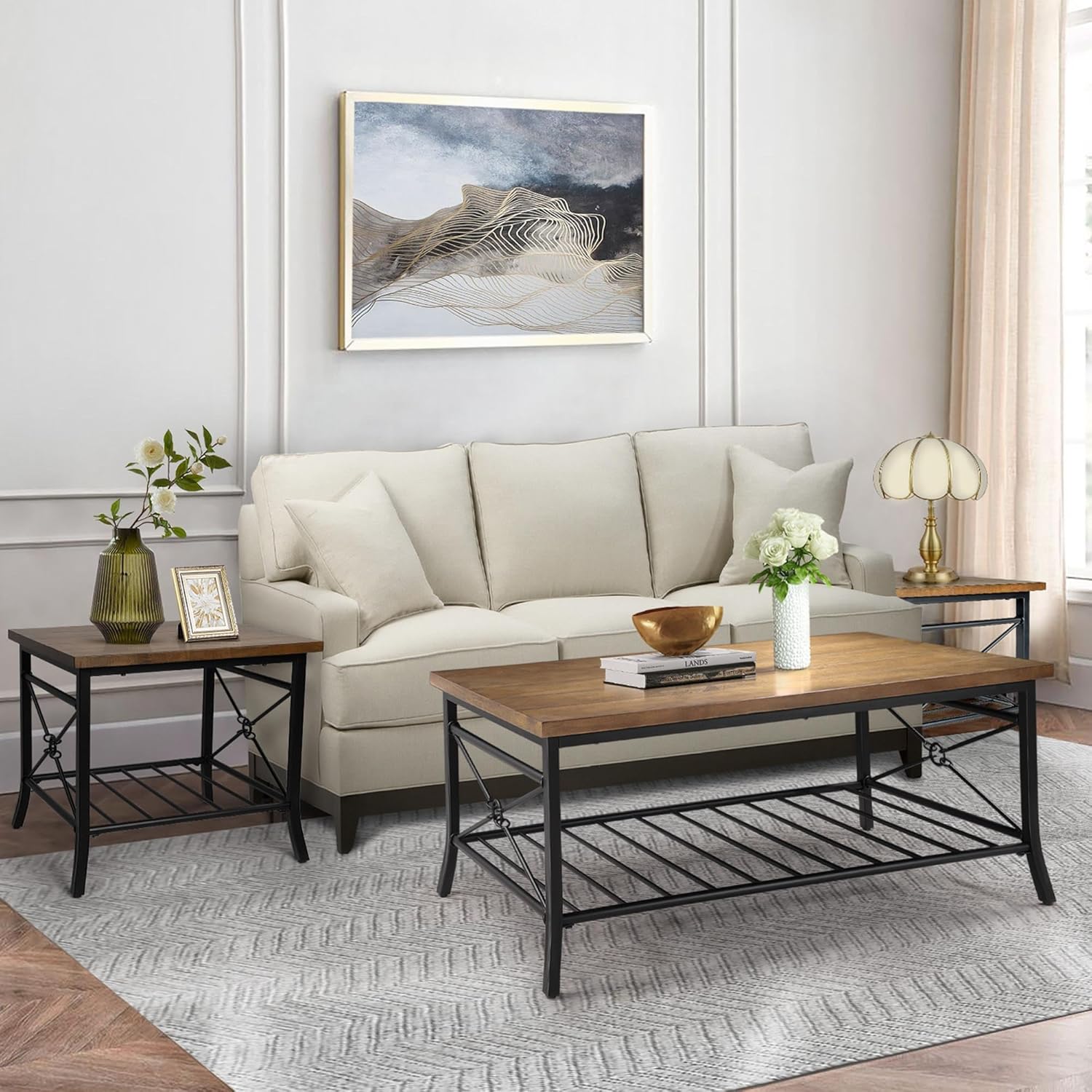 Amazon.com: GEPOW Living Room Coffee Table Set of 3, 2 Tier Modern ...