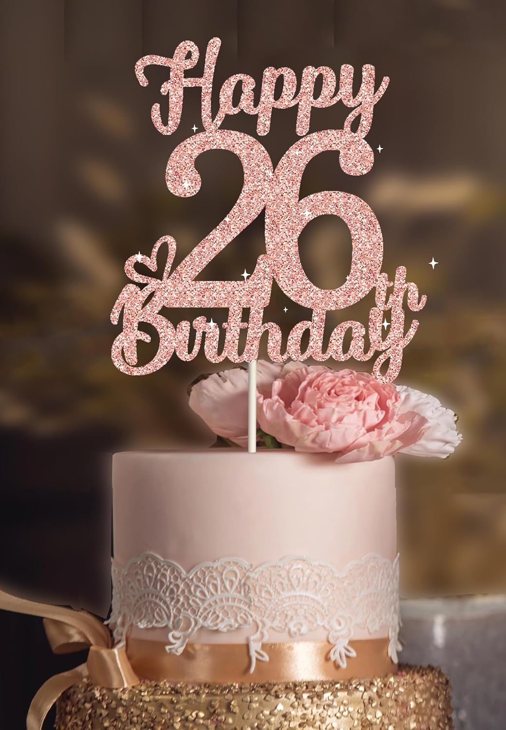 Amazon.com: 26 Birthday Cake Toppers-Rose Gold Glitter, Happy 26th Cake ...