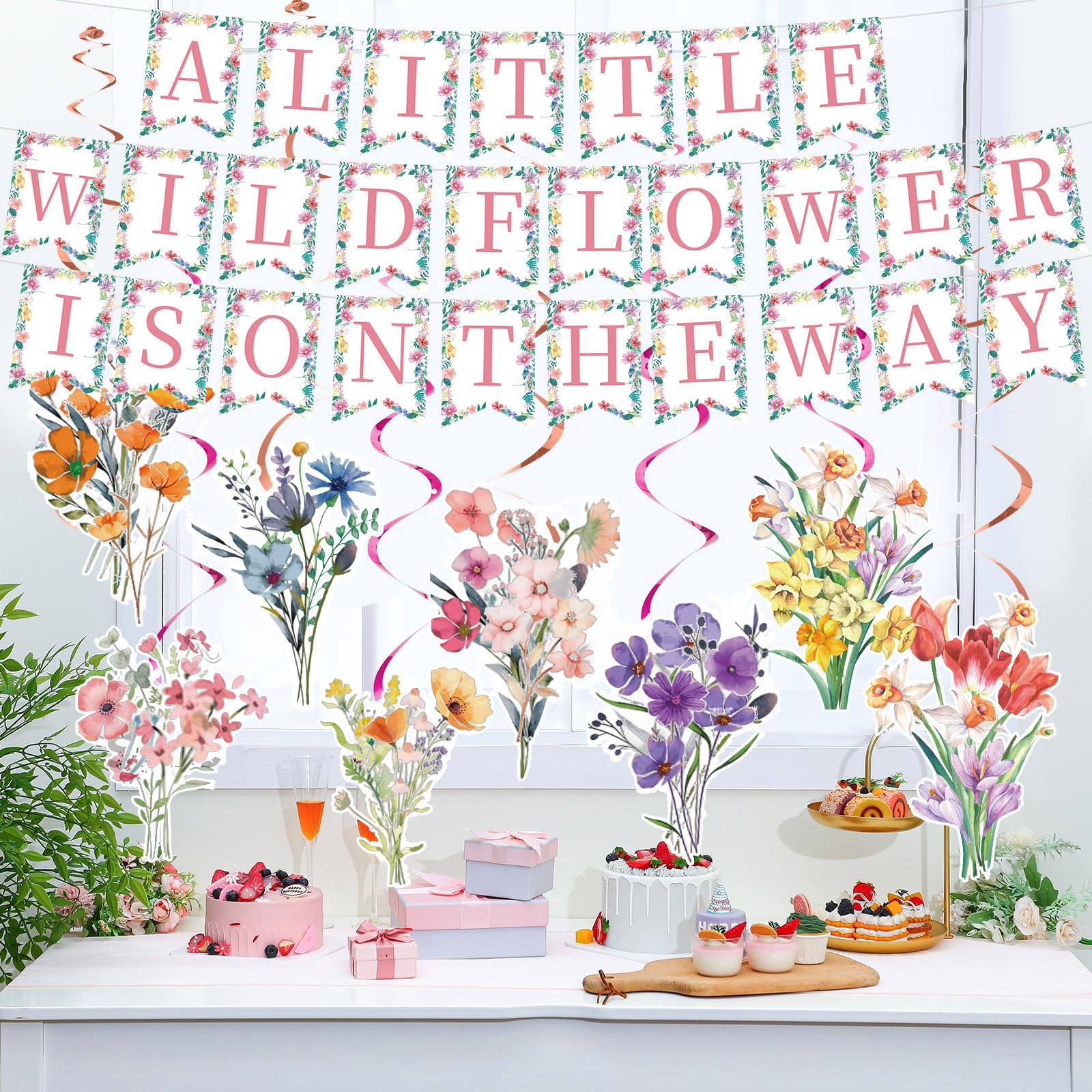 Amazon.com: Wildflower Baby Shower Decorations Banner Hanging Swirls 55 ...