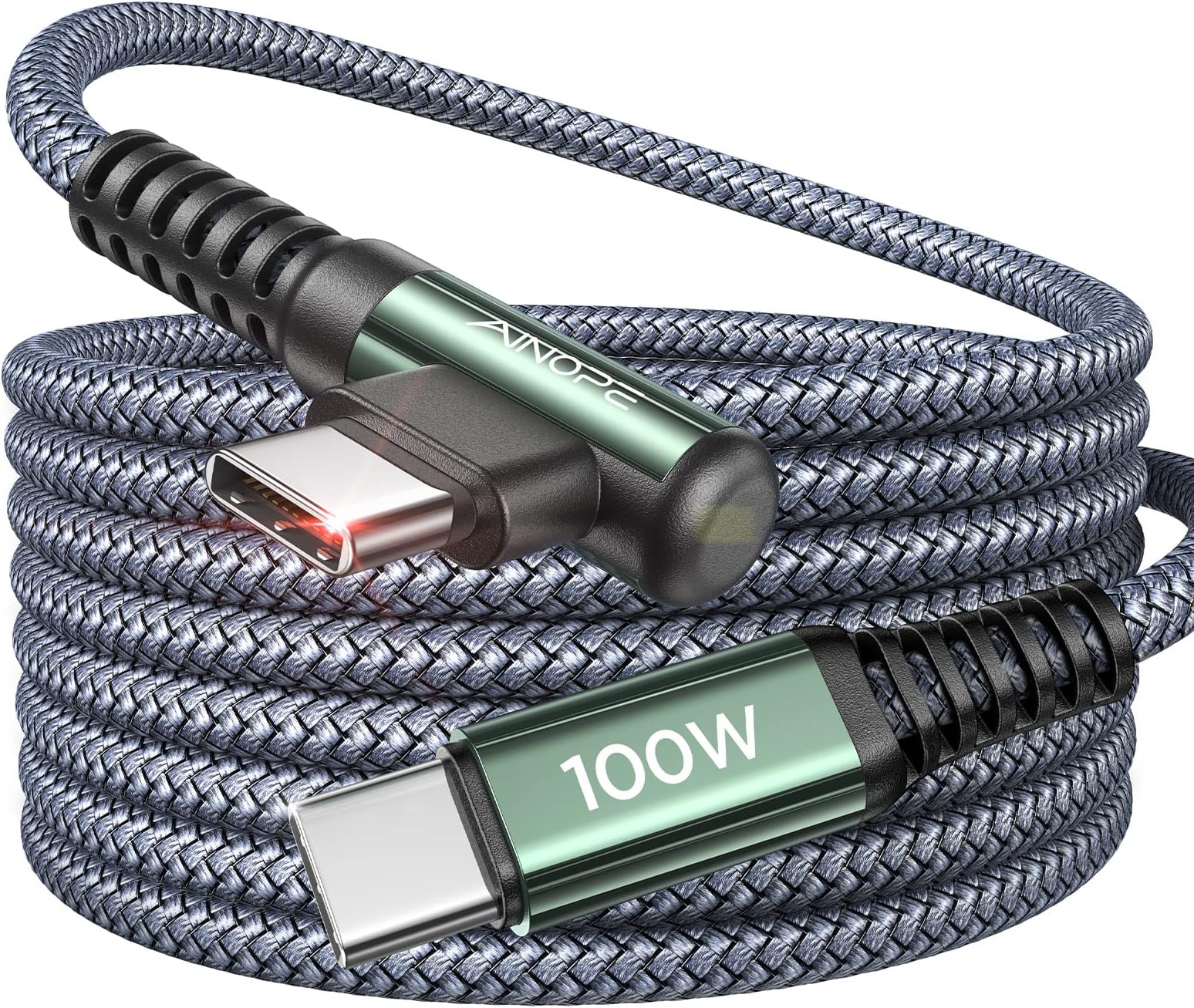 USB C to USB C Cable 100W [10ft 90 Degree], Ainope Type C to Type C 20V ...
