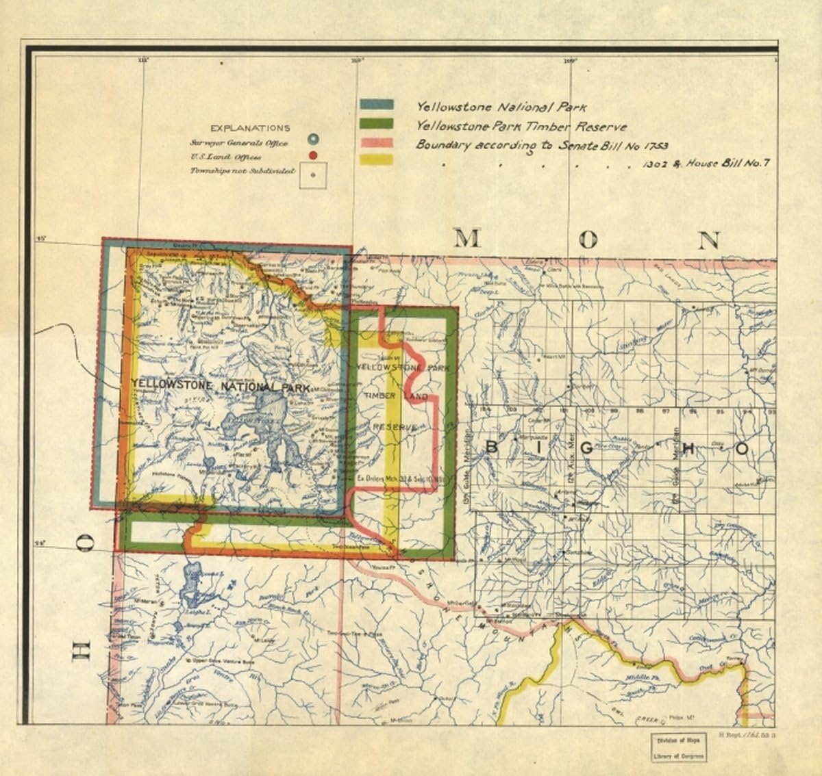 Amazon.com: 1895 Map Yellowstone Park boundaries Yellowstone National ...